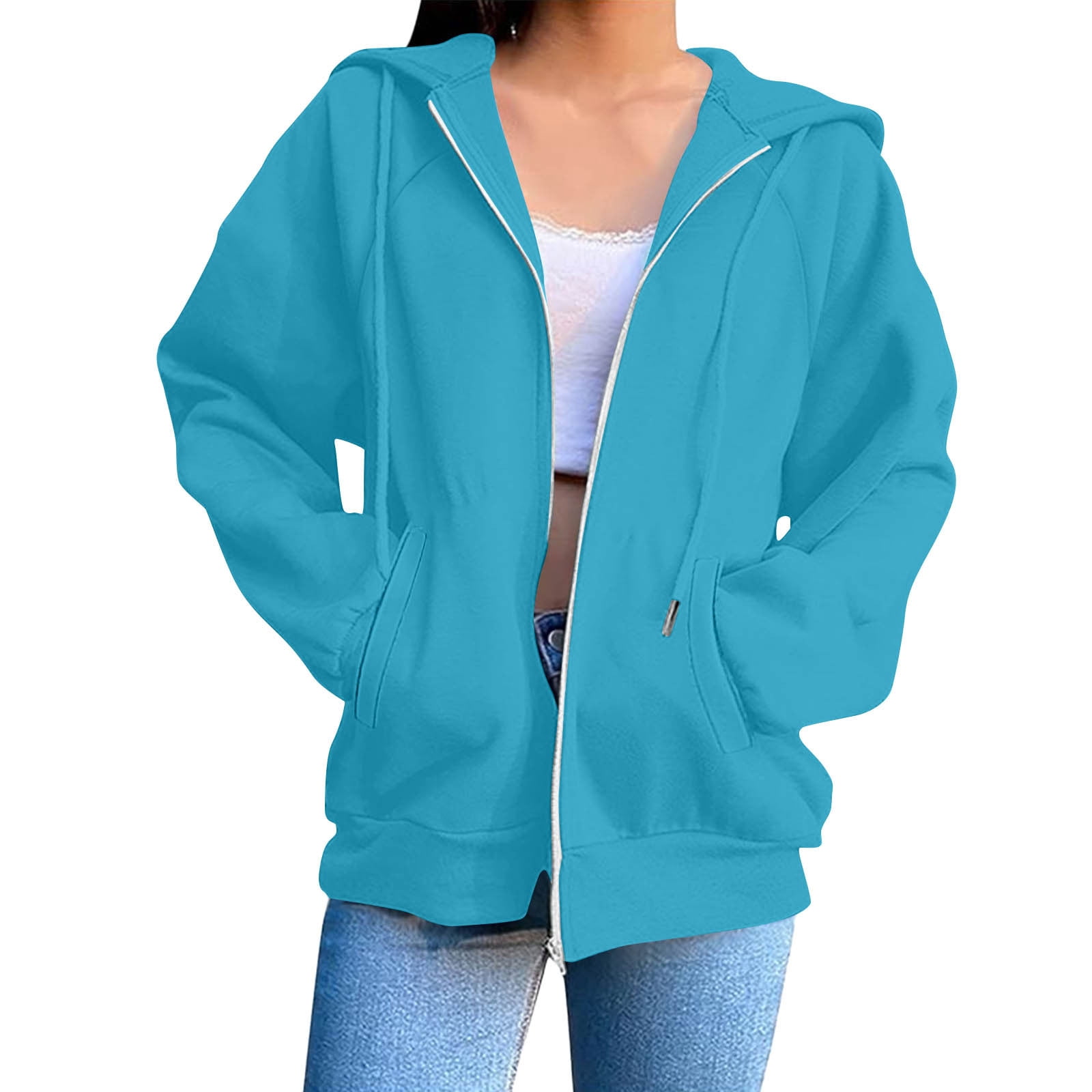 LEBONYARD Women's Hoodie with Full Zipper Front Tops Fashion Casual ...