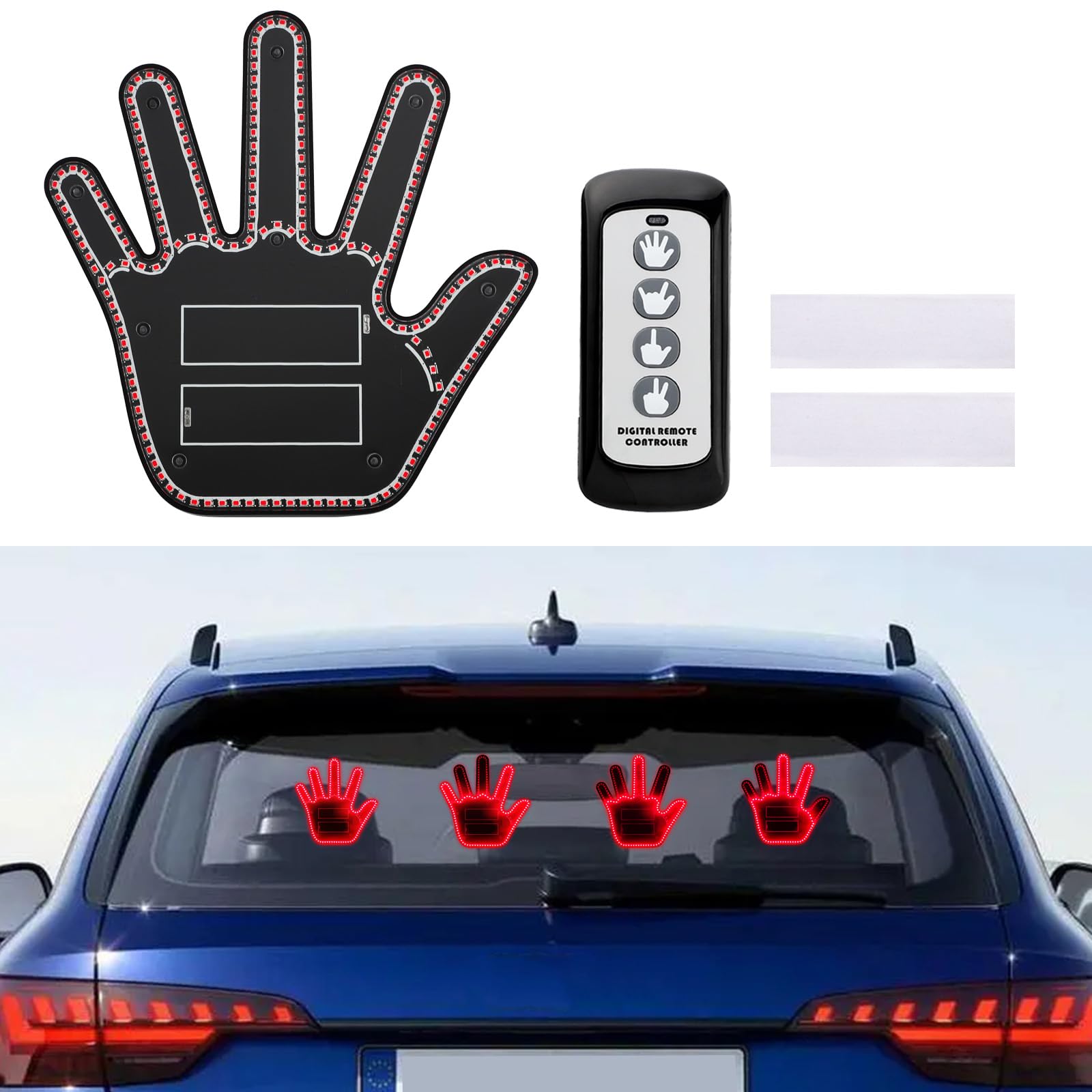 LECART Hand Gesture Car Light with Remote, 4 Funny Gesture Car Stuff ...