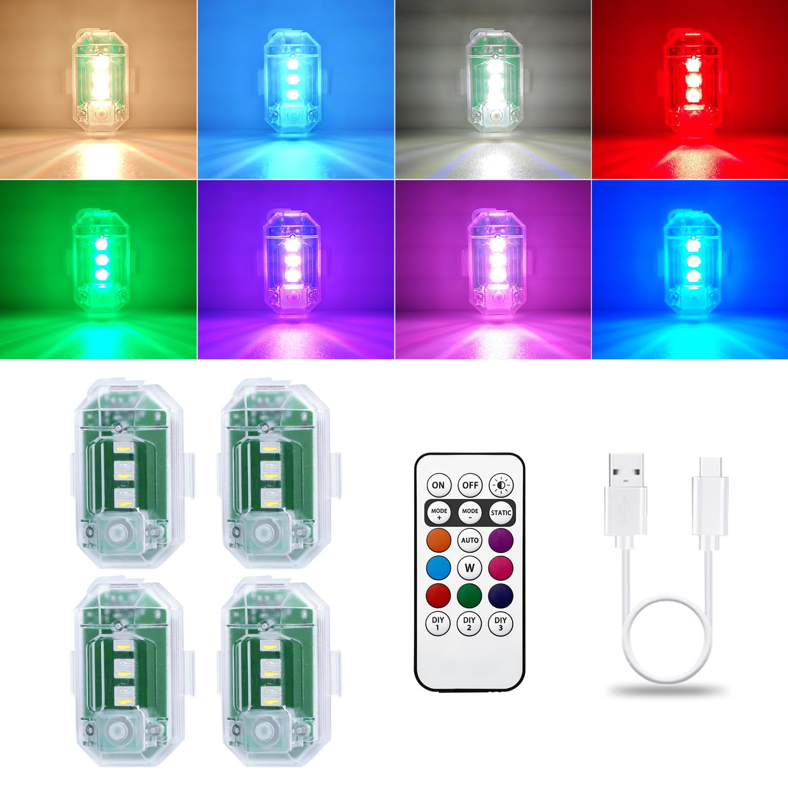 LECART Wireless Led Strobe Lights with Remote Control 8 Colors Led Anti ...