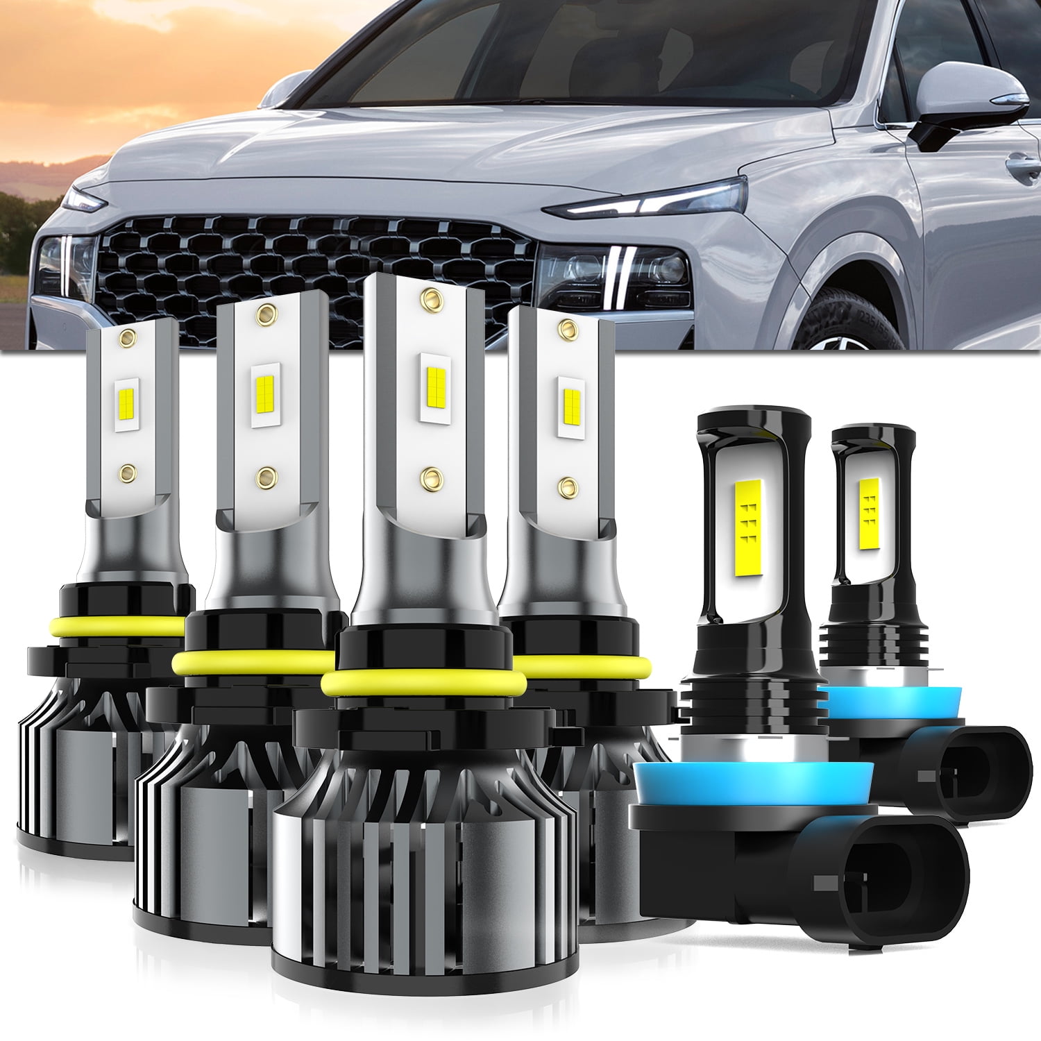 LECCIBUB Compatible With Santa Fe 2019 2020 LED Headlight Bulbs,9005/H10/HB3 High Beam + 9005 ...