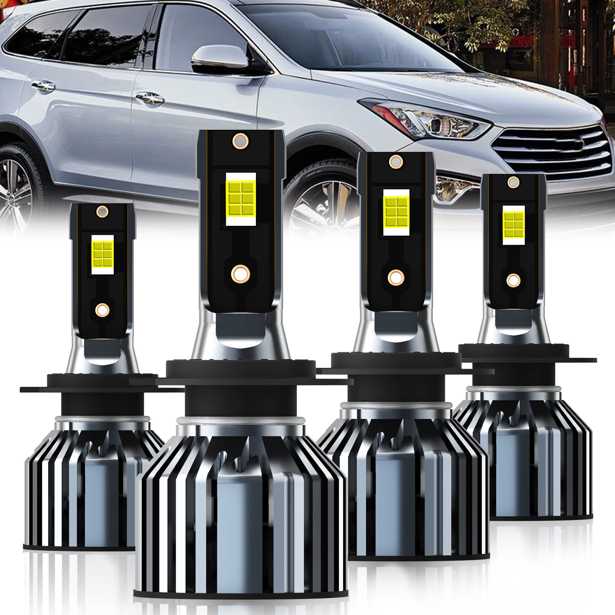 LECCIBUB For Hyundai Santa Fe 2007-2018 H7+H7 LED Headlight Bulb,30000lm Per Set,6500K Cool ...