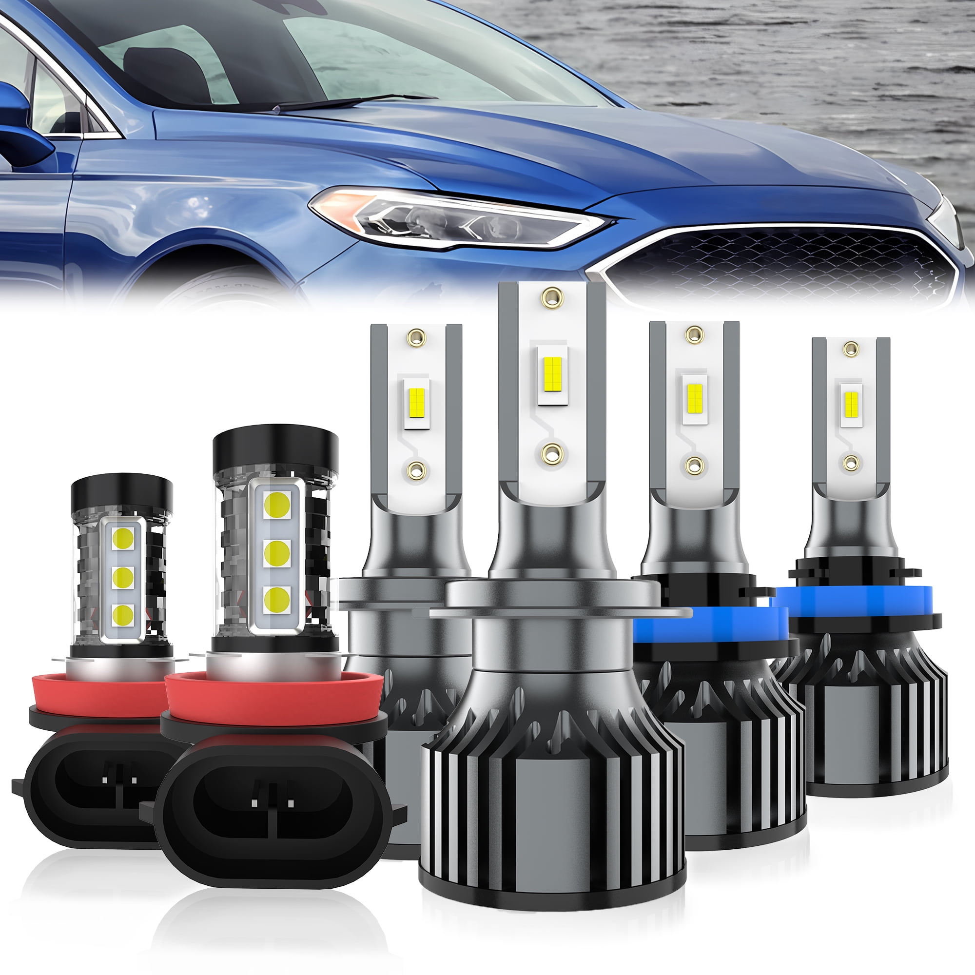 LECCIBUB LED Headlight Bulbs Compatible With Ford Fusion 2006-2018, H7 High Beam + H11/H8/H9 Low ...