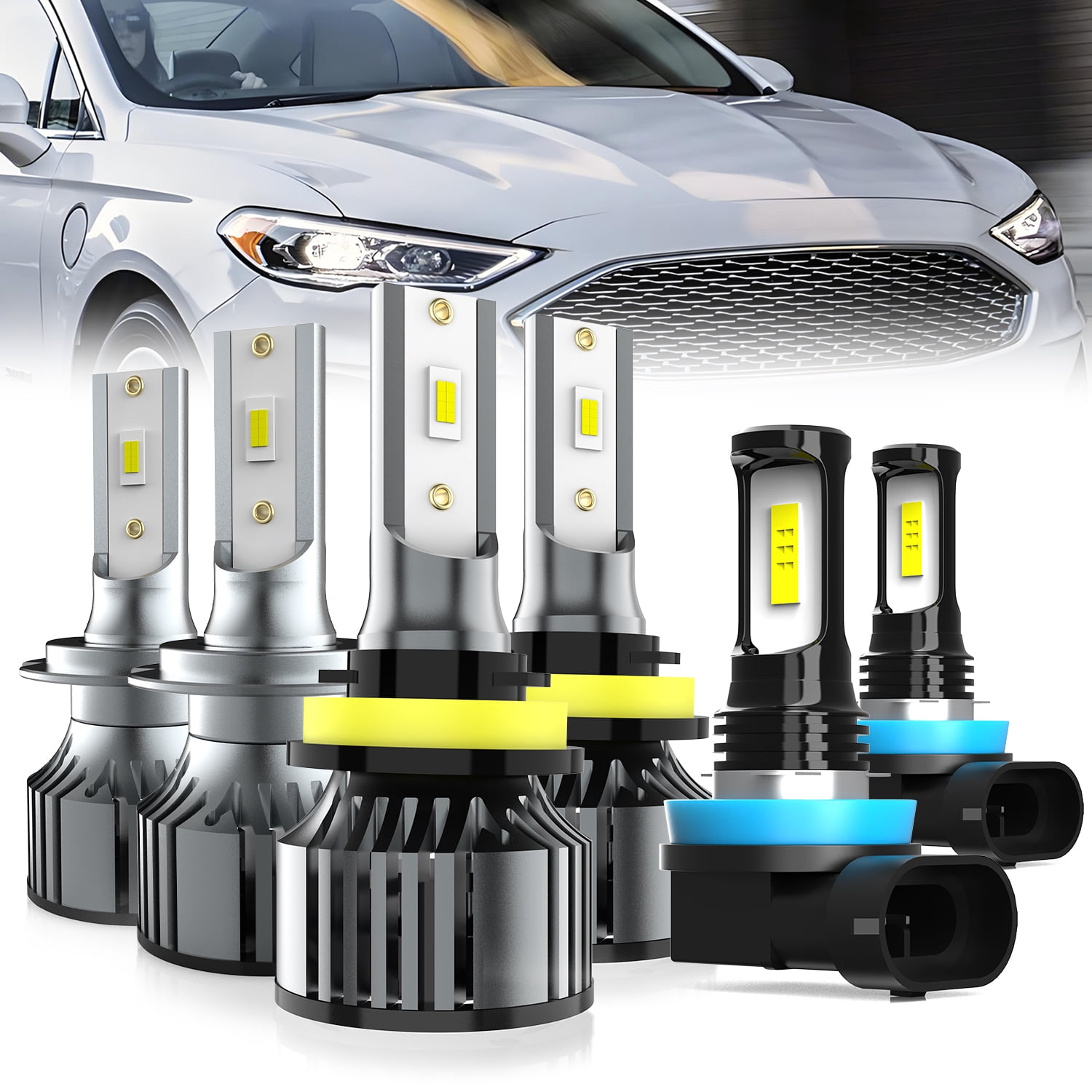 LECCIBUB LED Headlight Bulbs Compatible With Ford Fusion 2006-2018,H7 High Beam + H11 Low Beam ...