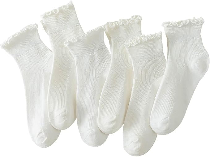 LECHAO 6 Pairs of Ruffle Socks Women, Cute Ruffle Ankle Socks,olid ...