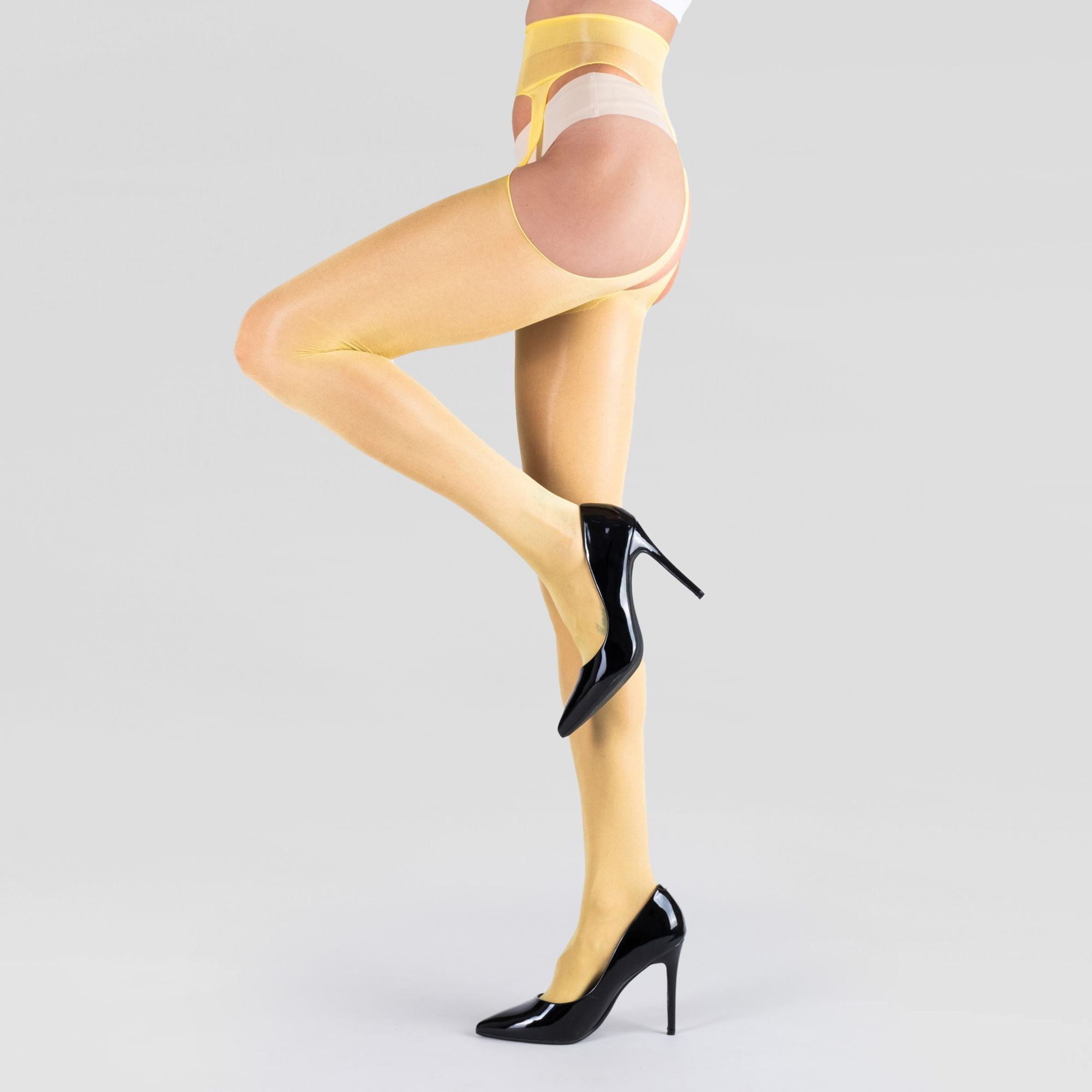 LECHERY Women's Lustrous Silky Shiny Sheer Suspender High-Waisted No Waistband Nylons Pantyhose ...