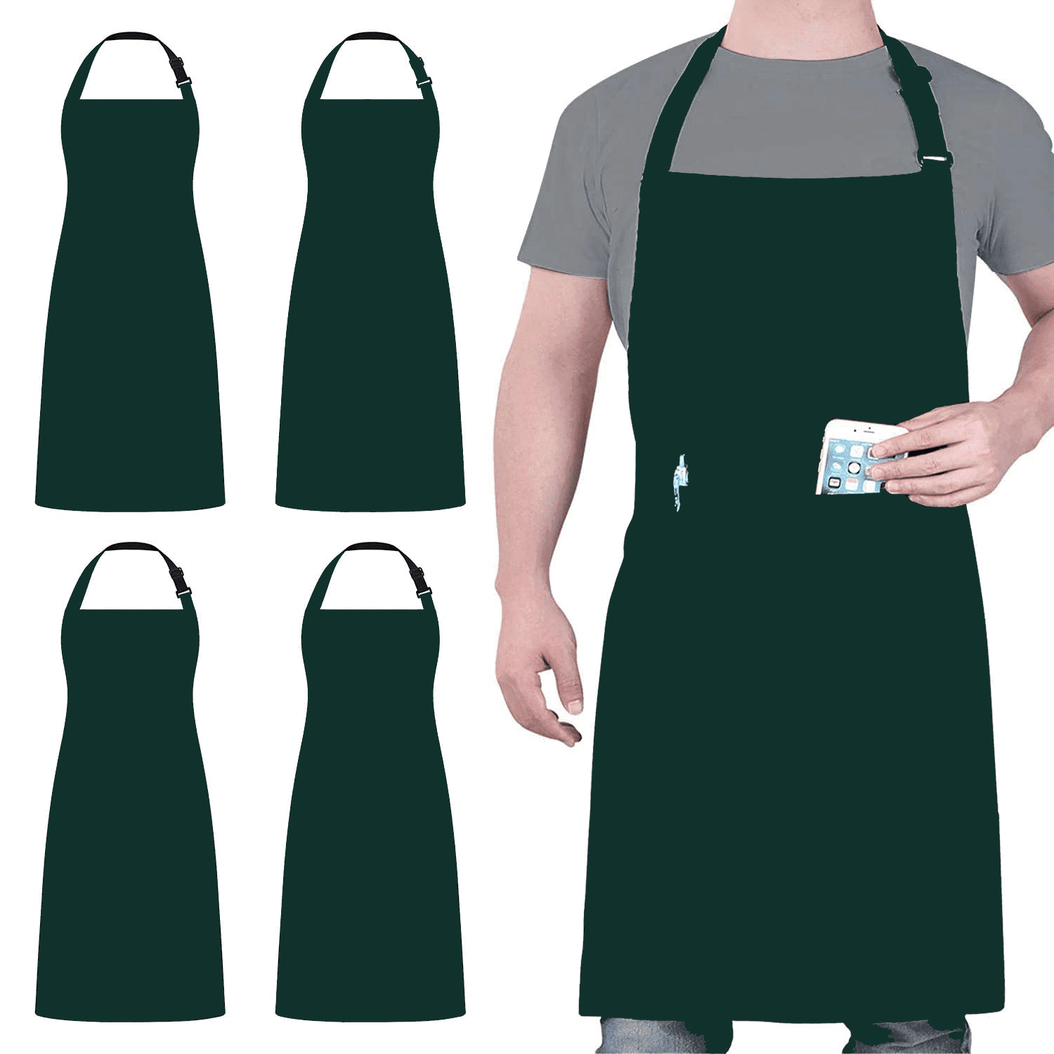 LECHONG 4-Pack Green Waterproof Aprons with 2 Pockets For Kitchen/BBQ ...