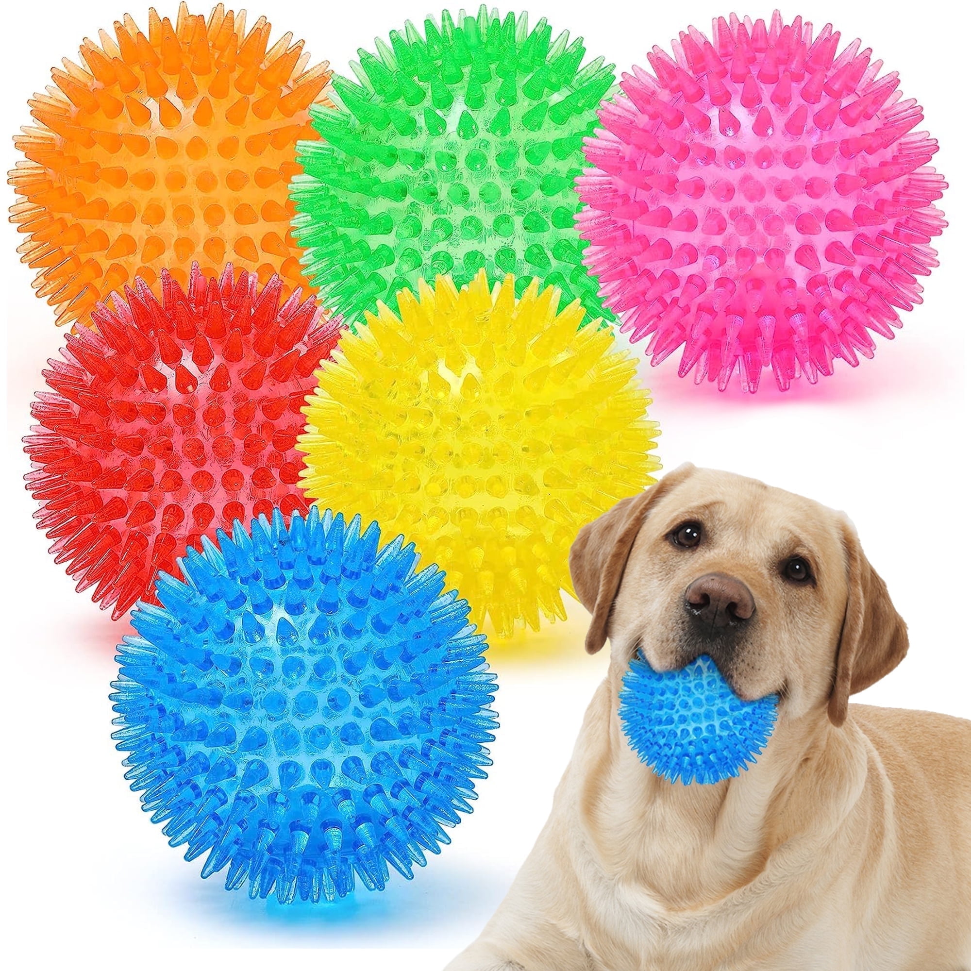 LECHONG 6 Pack 3.5" TPR Dog Chew Toys Squeaky Balls for Medium and ...