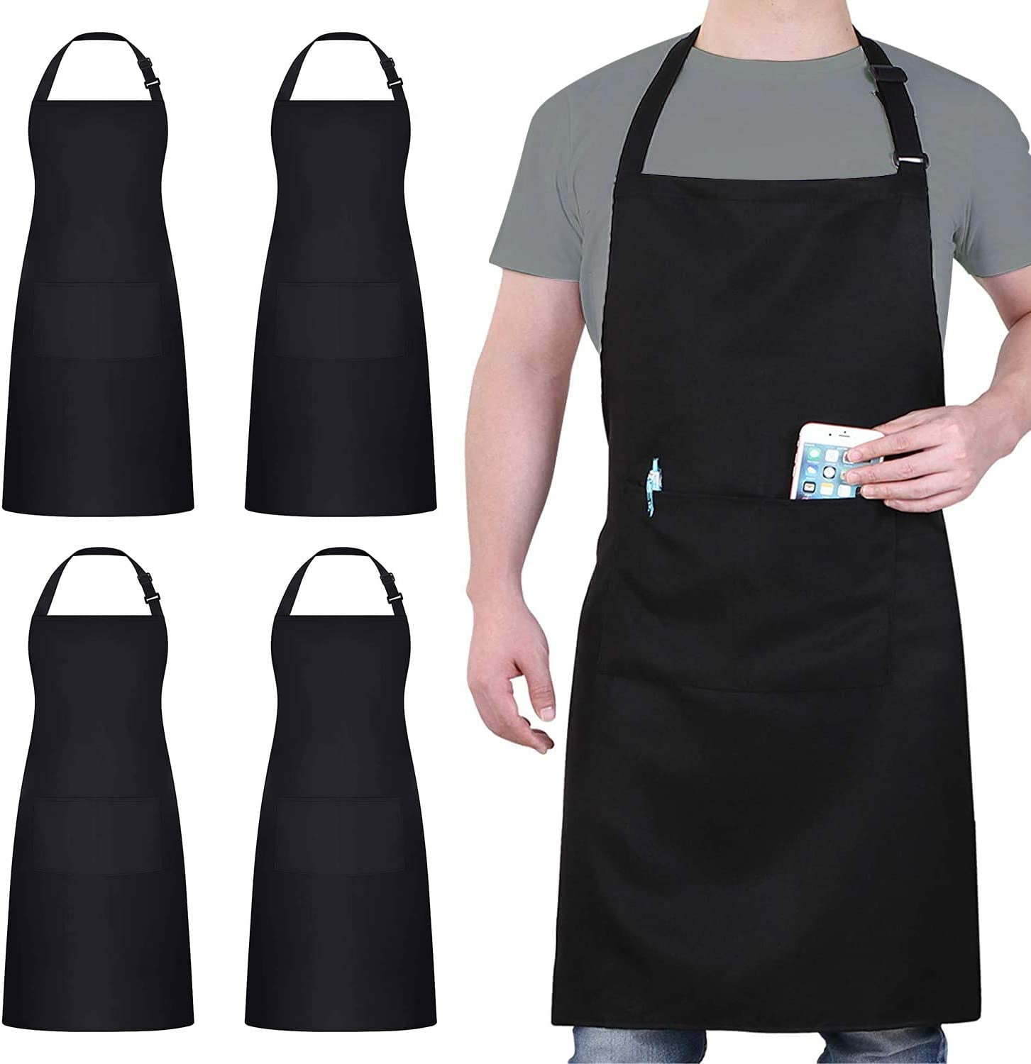 NLUS 2 Pack Striped Chef Polyester Kitchen Aprons for Women Men with 2 ...