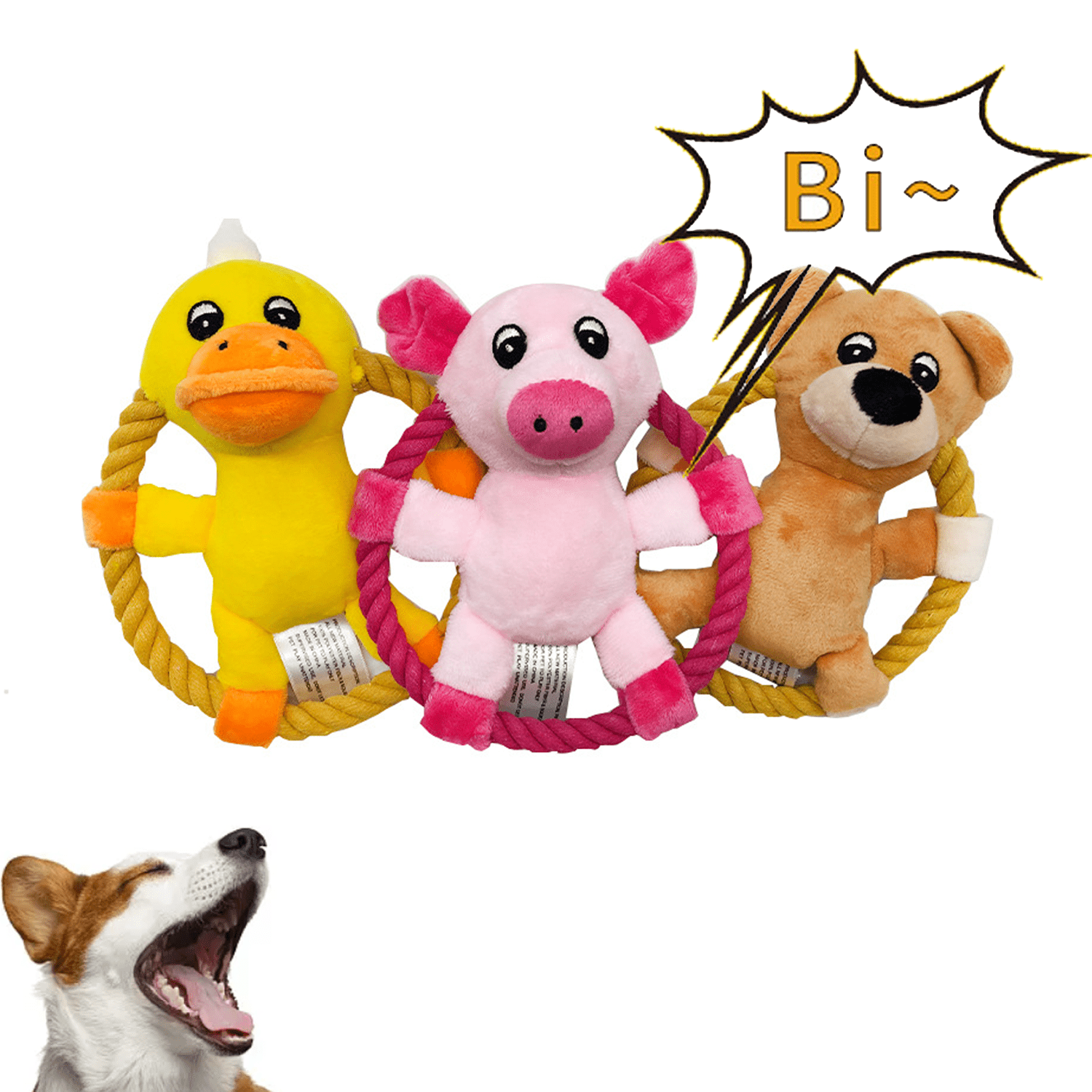 LECHONG Squeaky and Plush Dog Toy Set with Pink Pig and Yellow Duck ...