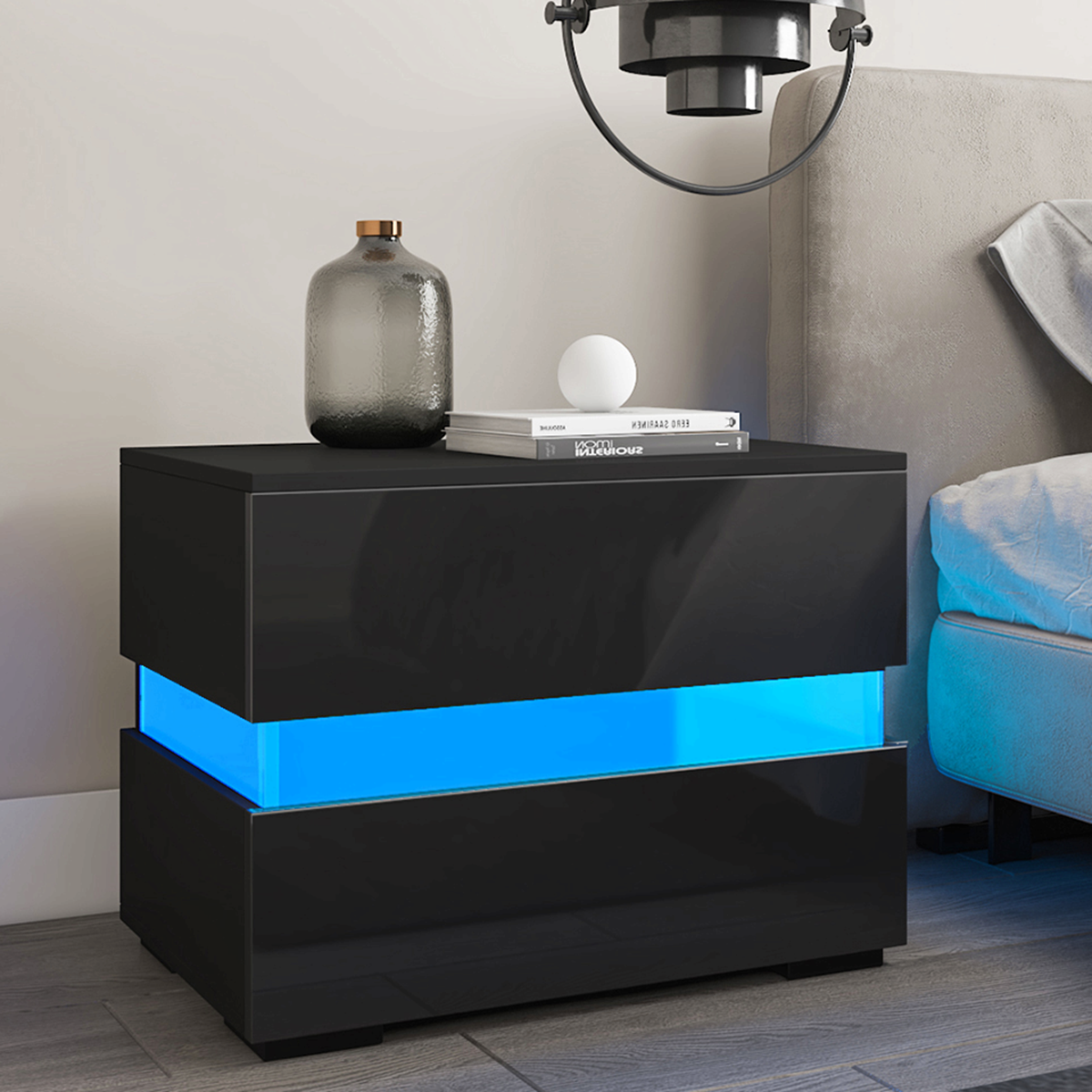 Versatile LED 2-Drawer Nightstand, RGB LED Backlit Bedside Table ...