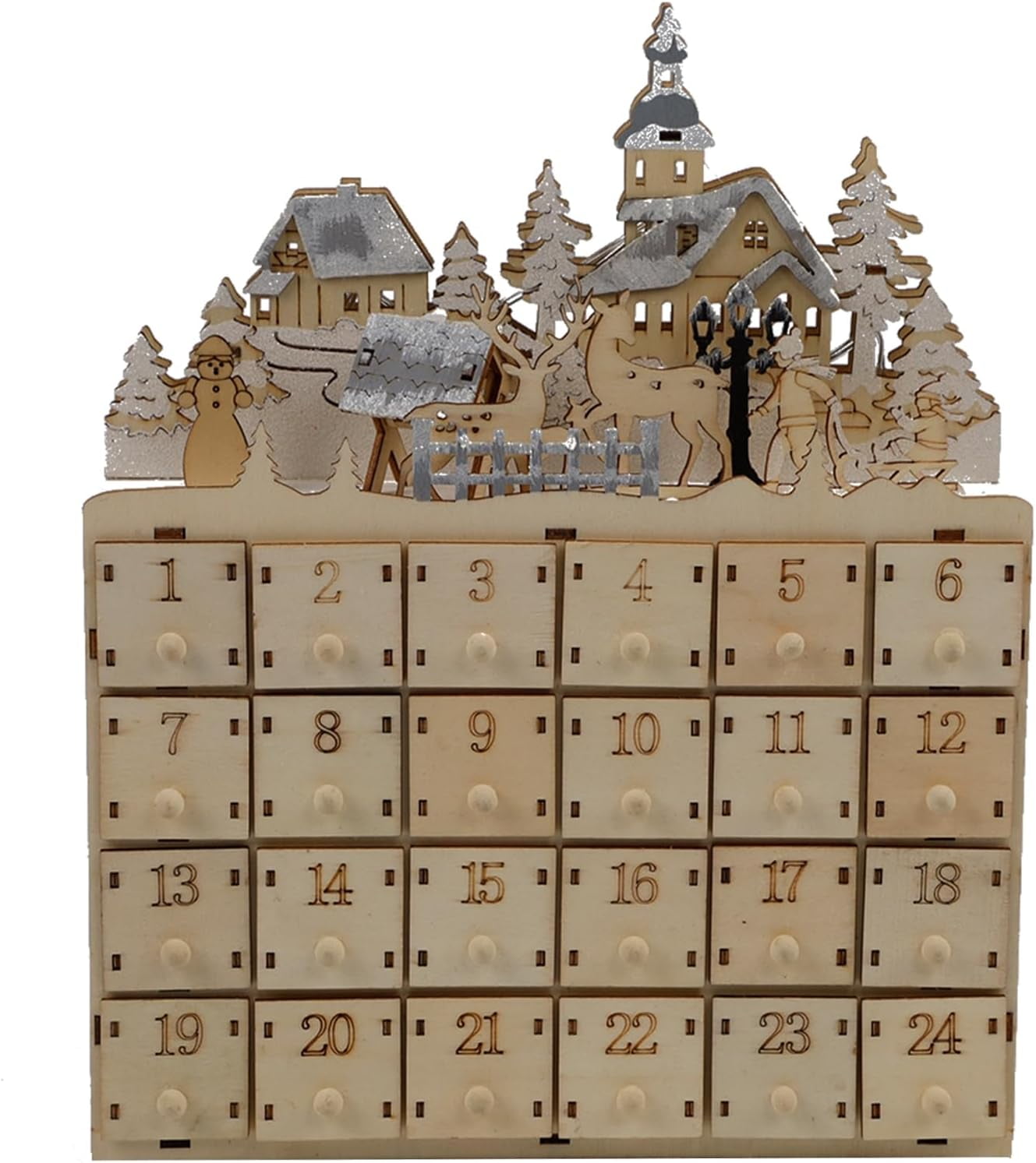LED 24 Day Wooden Advent Calendar Decorated with Christmas Tree ...