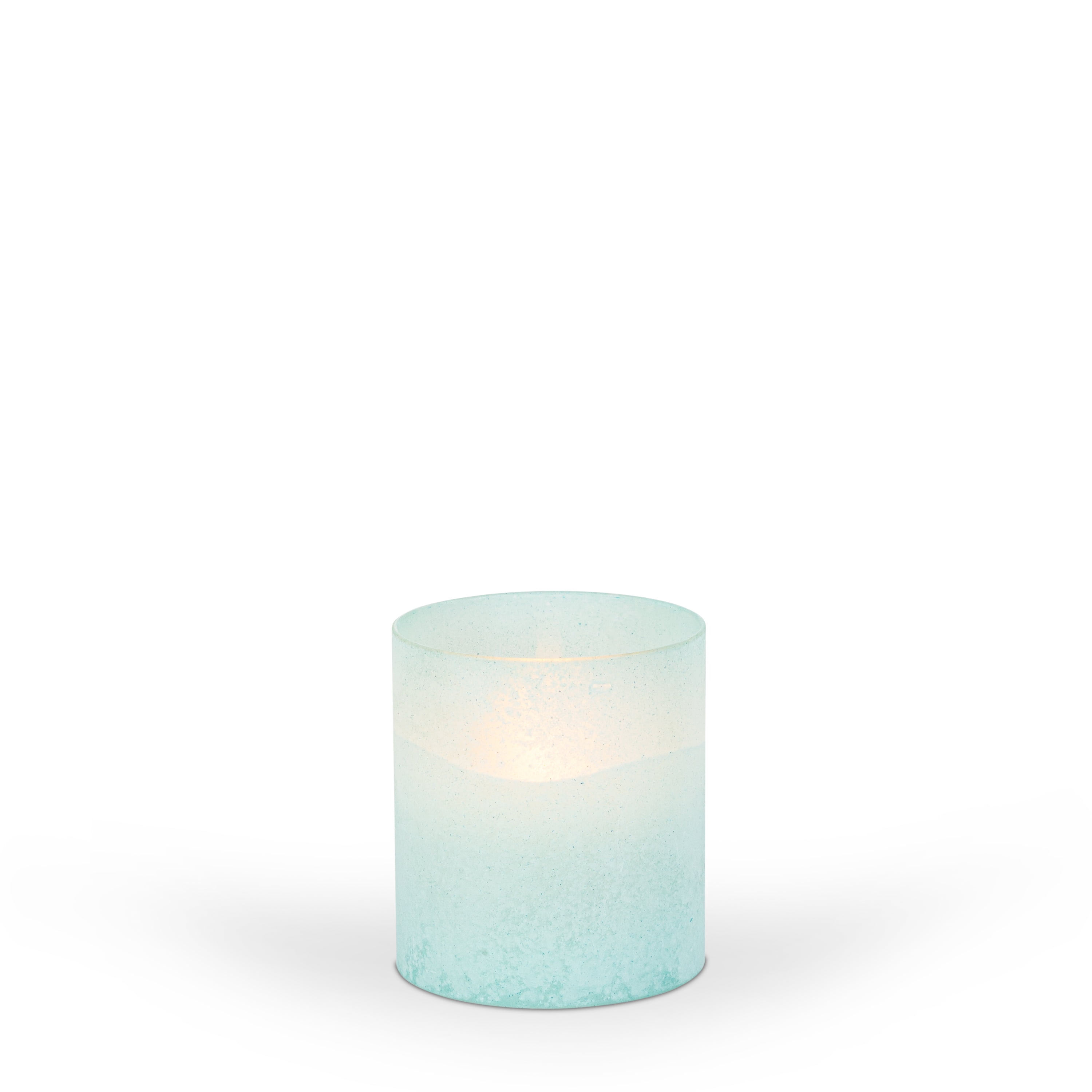 LED 3.5"D X 4"H Hand-Poured Wax Candle In Blue Frosted Glass. Next Gen ...