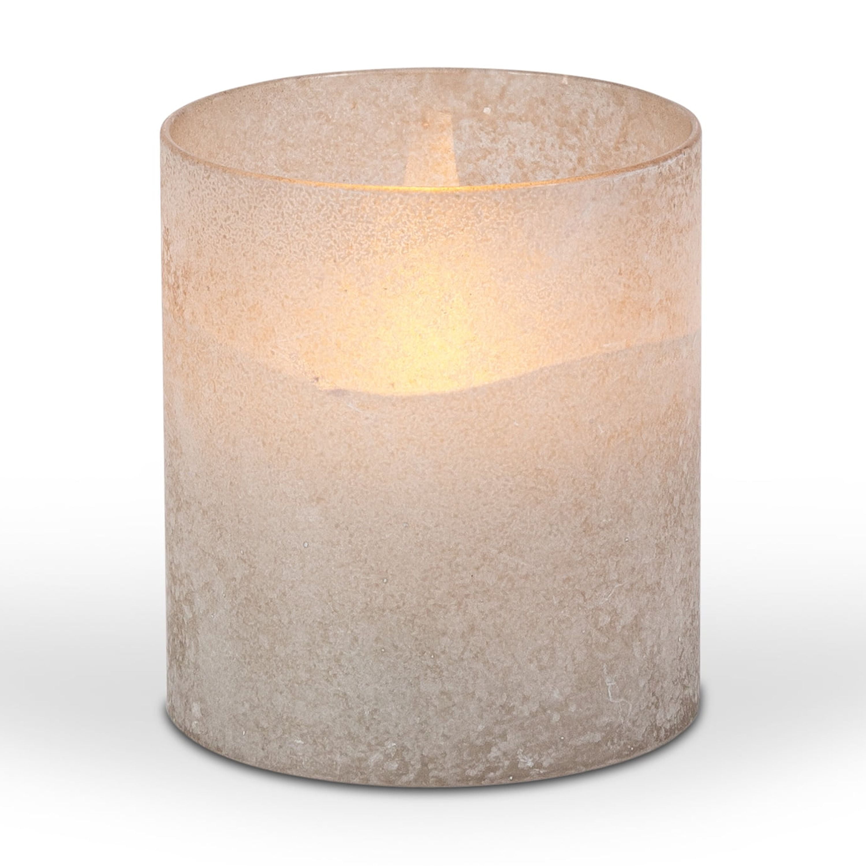 LED 3.5"D X 4"H Hand-Poured Wax Candle In Gray Frosted Glass. Next Gen ...