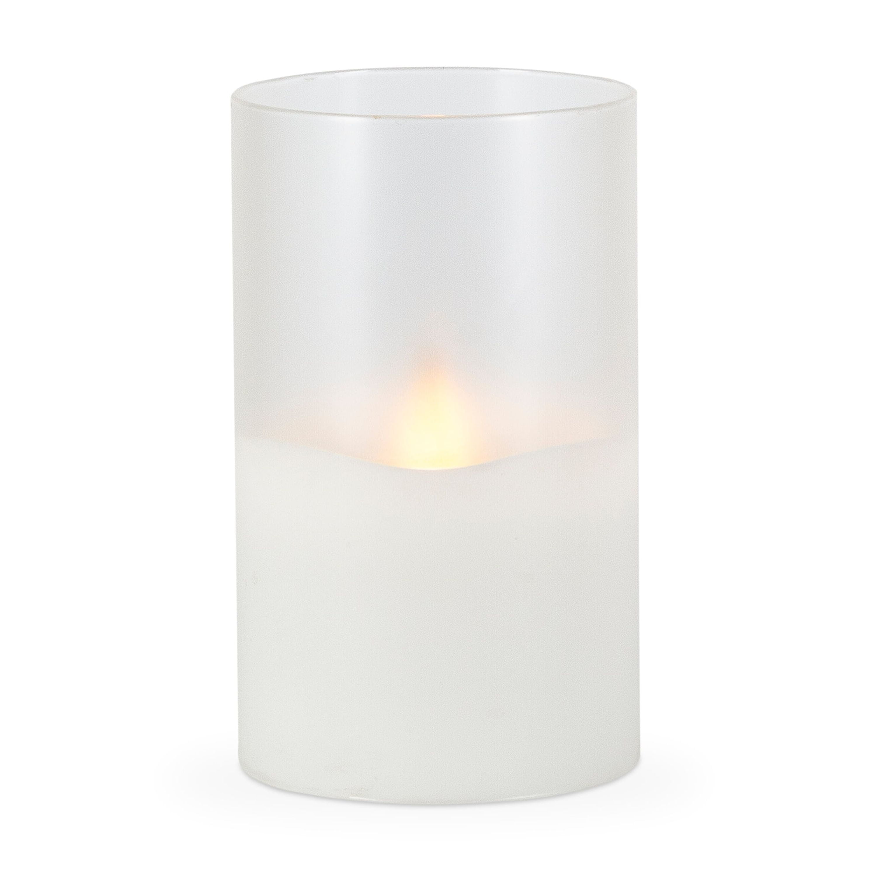 LED 3.5"D X 6"H Hand-Poured Wax Candle In Frosted Glass. Next Gen LED ...