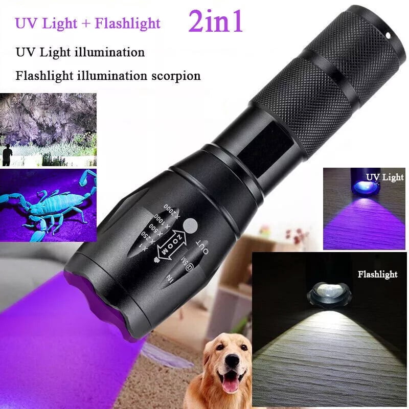 LED 395nm UV Flashlight, 2 in 1 UV Blacklight and White Lights ...