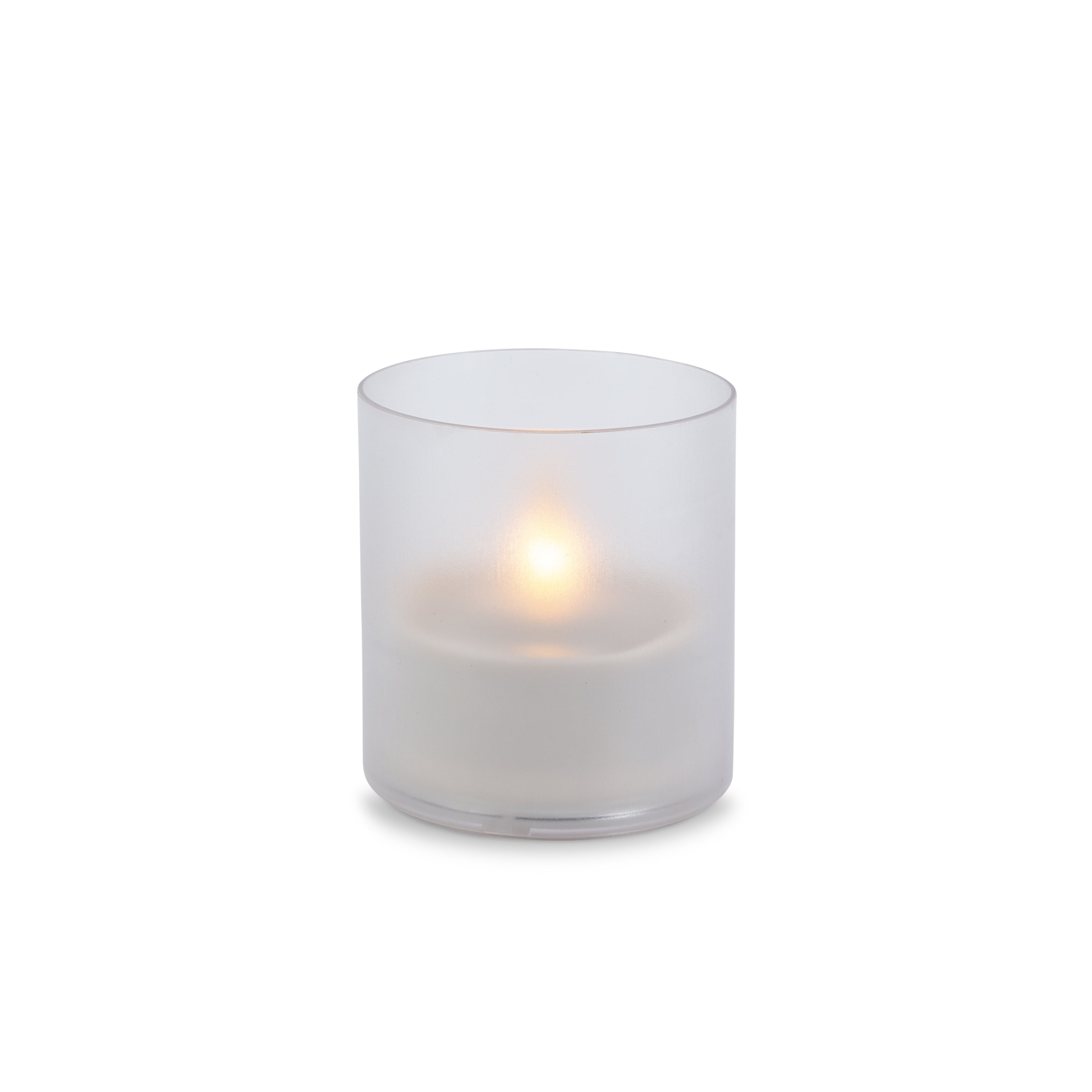LED 4.25"D X 4.48"H Outdoor Candle in Frosted Glass. Next Gen LED Flame ...