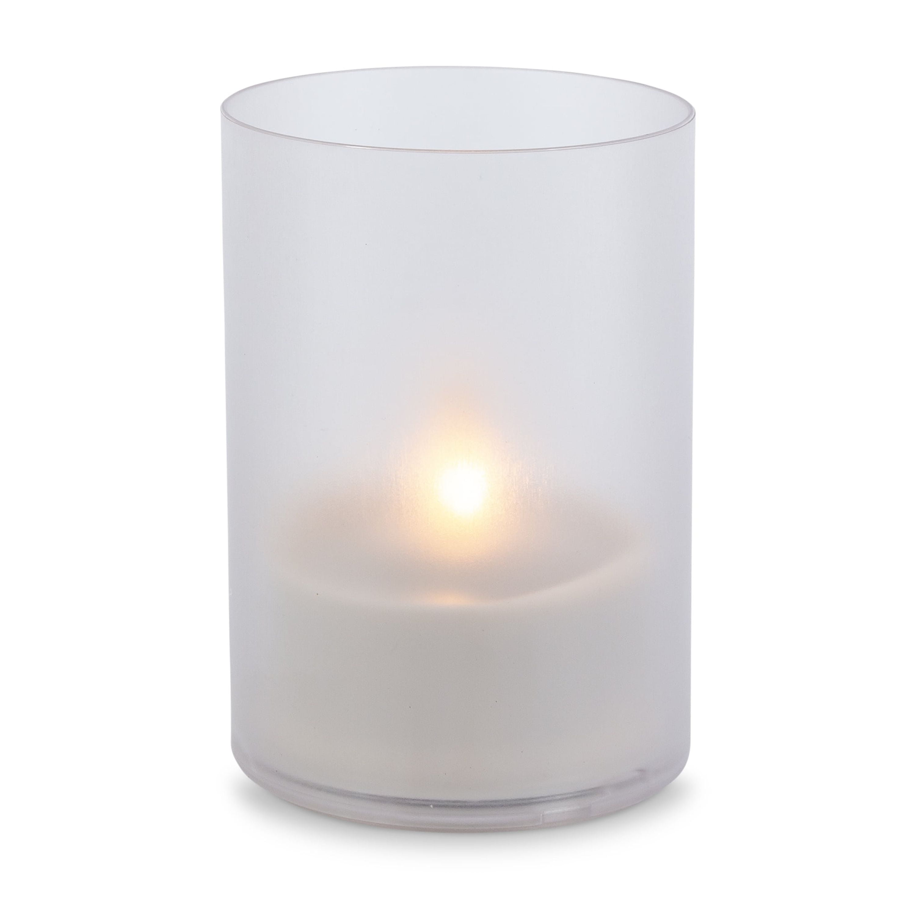 LED 4.33"D X 6.1"H Outdoor Candle in Frosted Glass. Next Gen LED Flame ...