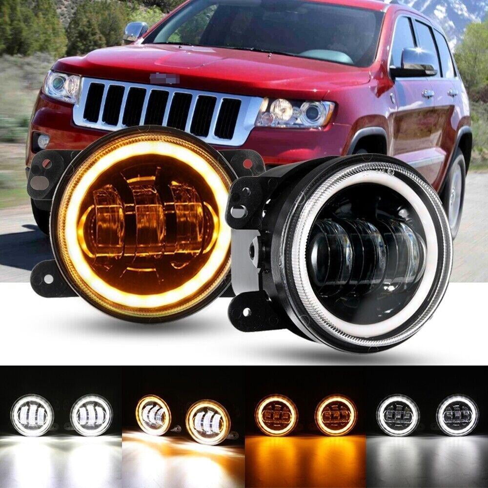 LED 4" Inch Fog Lights Angel Eyes Turn Signal For Jeep Grand Cherokee ...