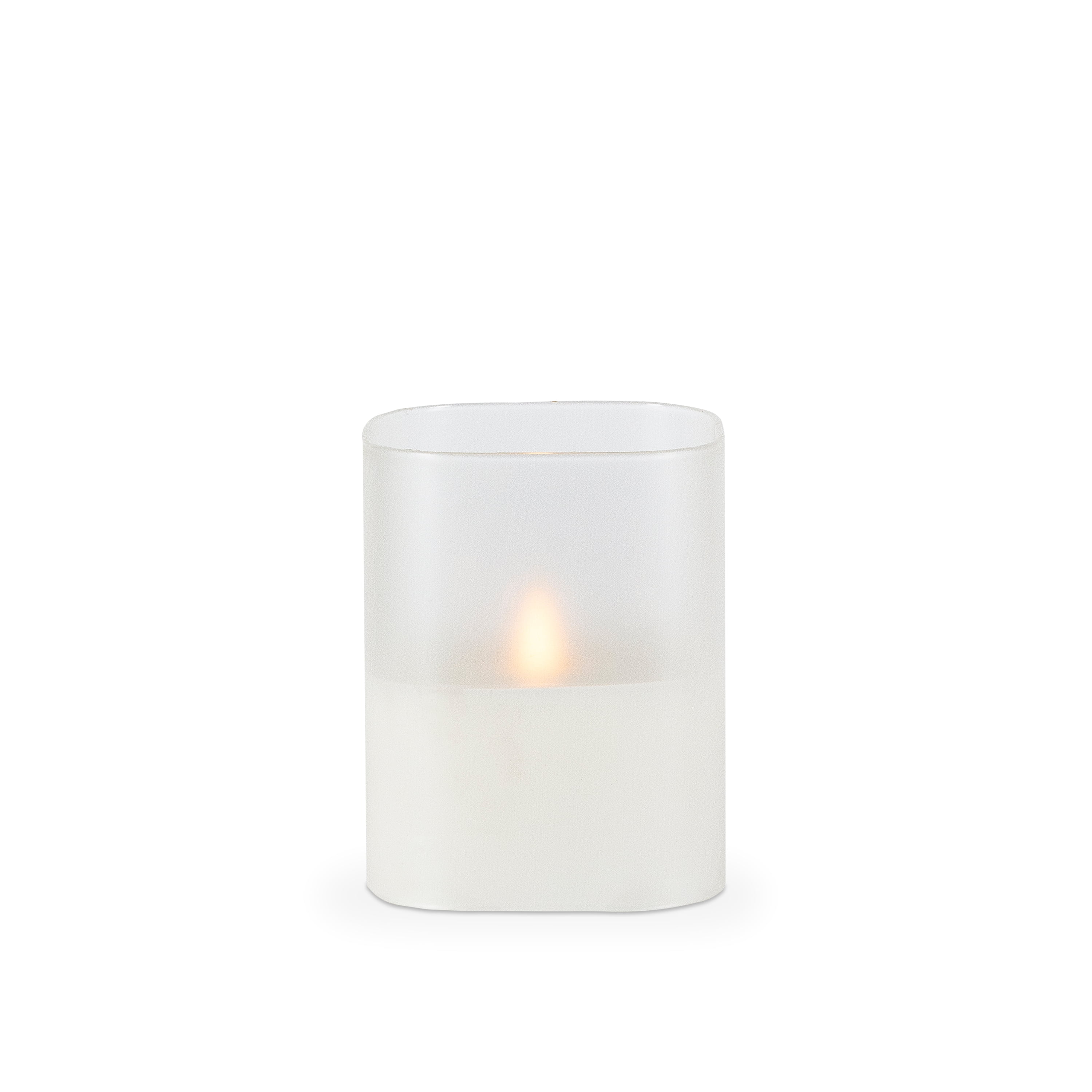 LED 4"L X 4"W X 5"H Hand-Poured Wax Candle In Frosted Glass. Next Gen ...