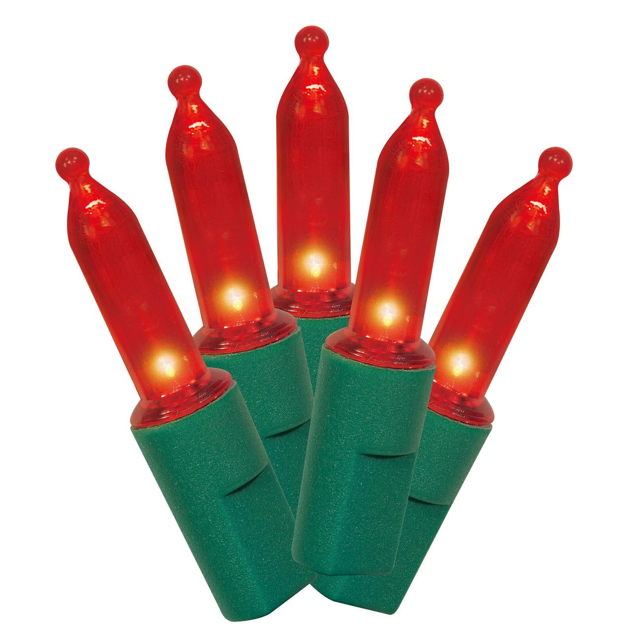50-Count Red LED Mini Christmas Lights with Green Wire, 11', Holiday ...