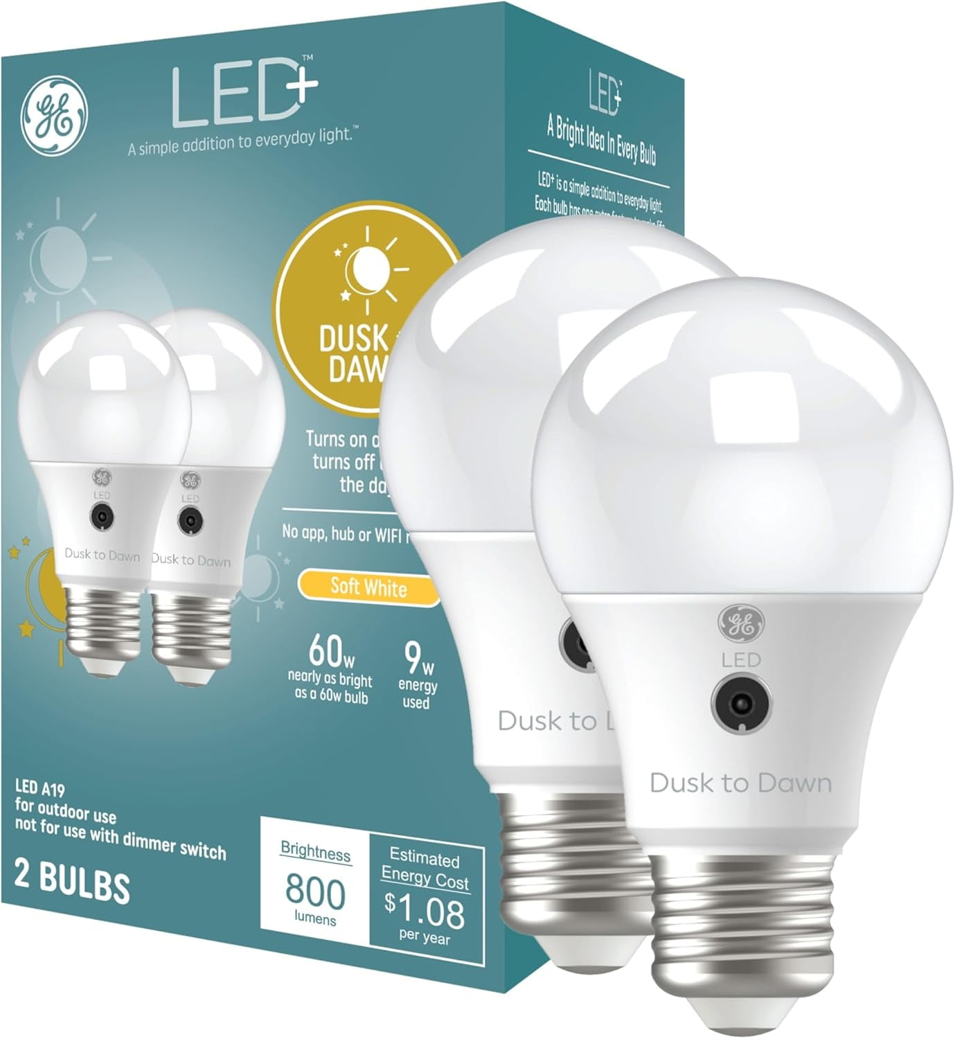LED+ A19 Dusk to Dawn LED Light Bulbs, Automatic On/Off Outdoor ...