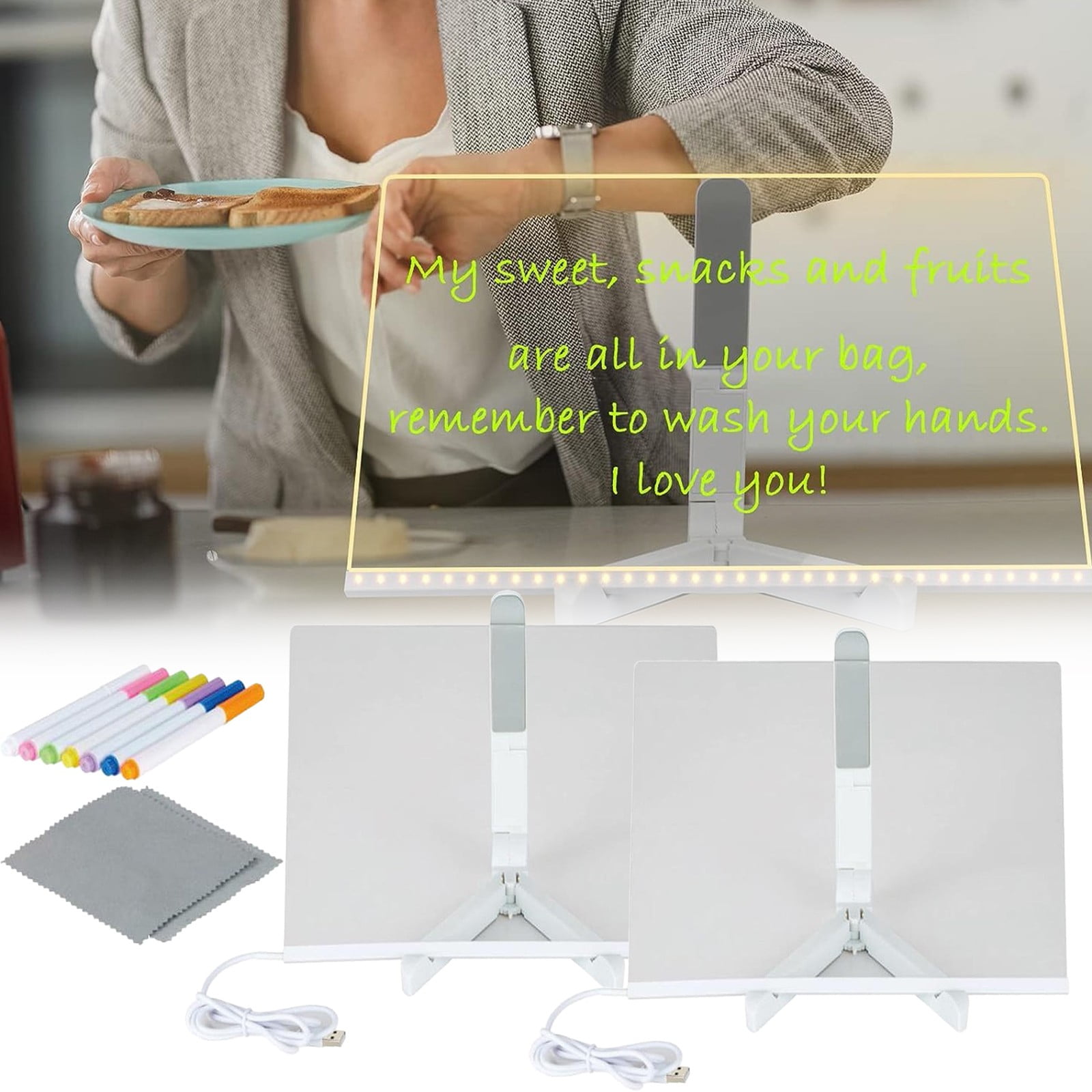 LED Acrylic Message Board 2-Pack Large RGB Light-Up Writing Panels with ...