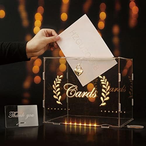 LED Acrylic Wedding Card Box,DIY Envelop Money Clear Card Box with Lock ...