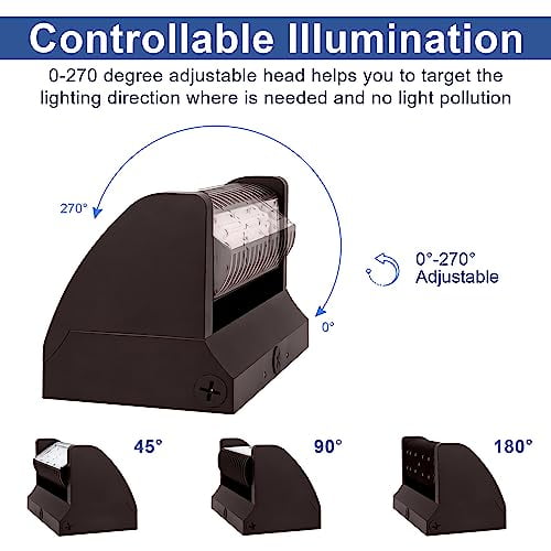 LED Adjustable Wall Pack 40W 5400 Lumen 5000K, Two Adjustable Head (100 ...