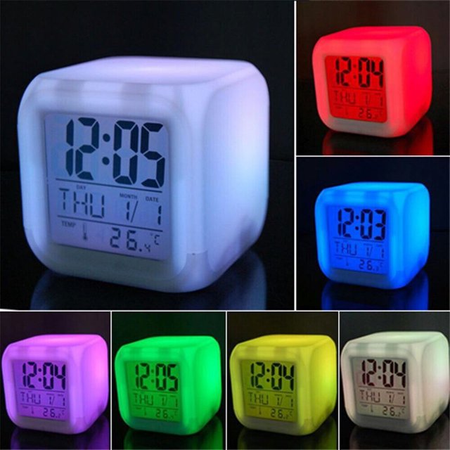 LED Alarm Clock 7 Colors Changing Digital Desk Gadget Digital Alarm ...