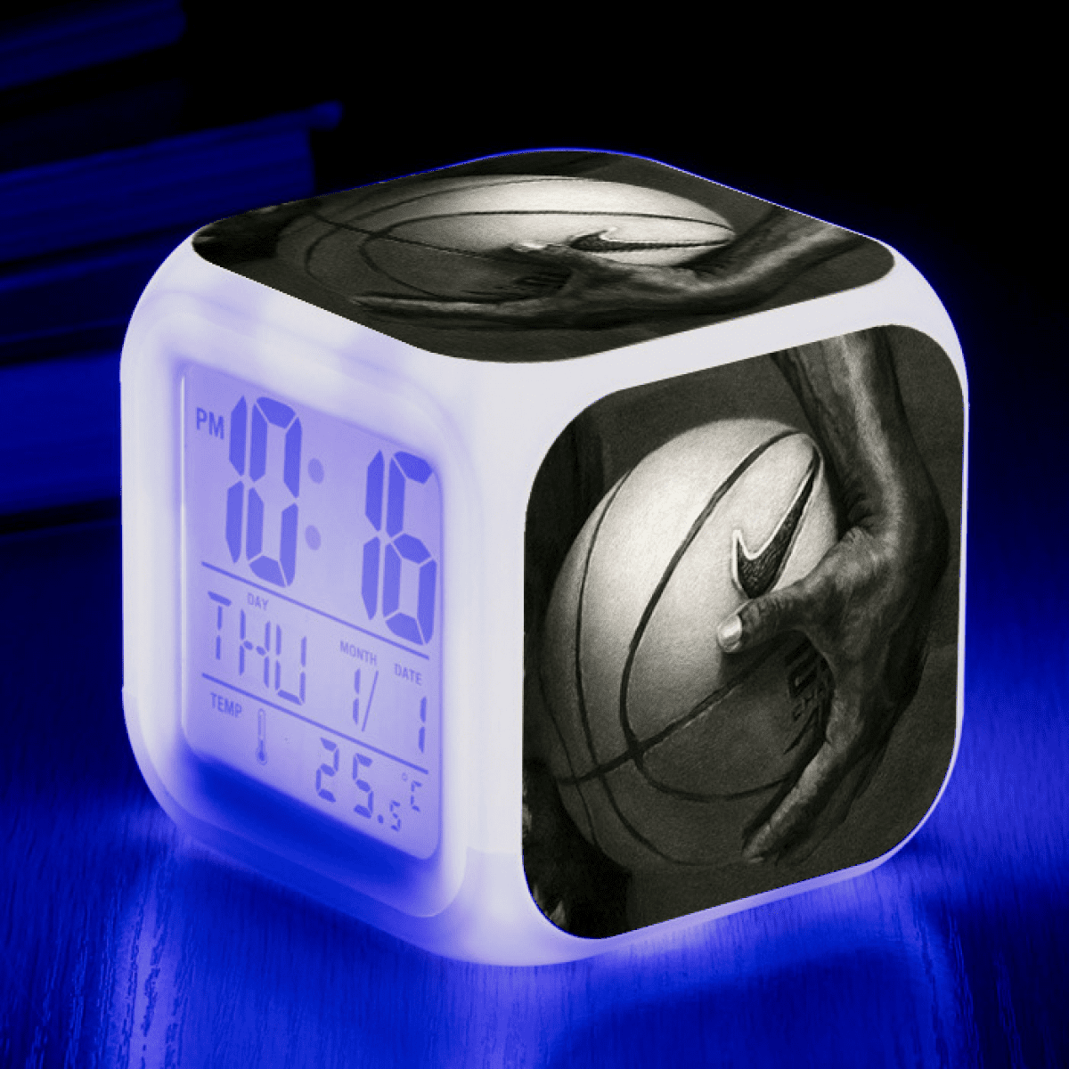 LED Alarm Clock Basketball Pattern Creative Desk Table Clock Glowing ...