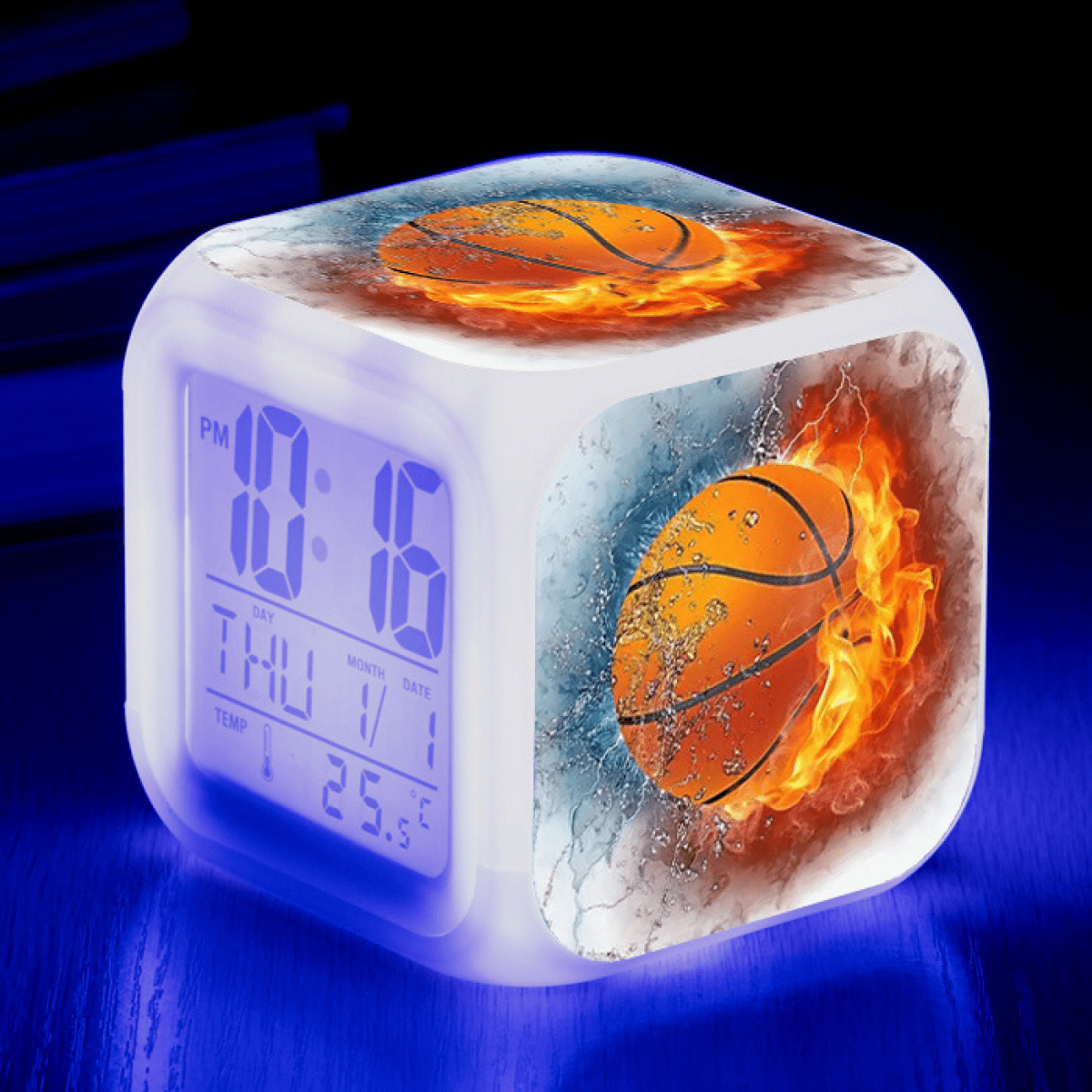 LED Alarm Clock Basketball Pattern Creative Desk Table Clock Glowing ...