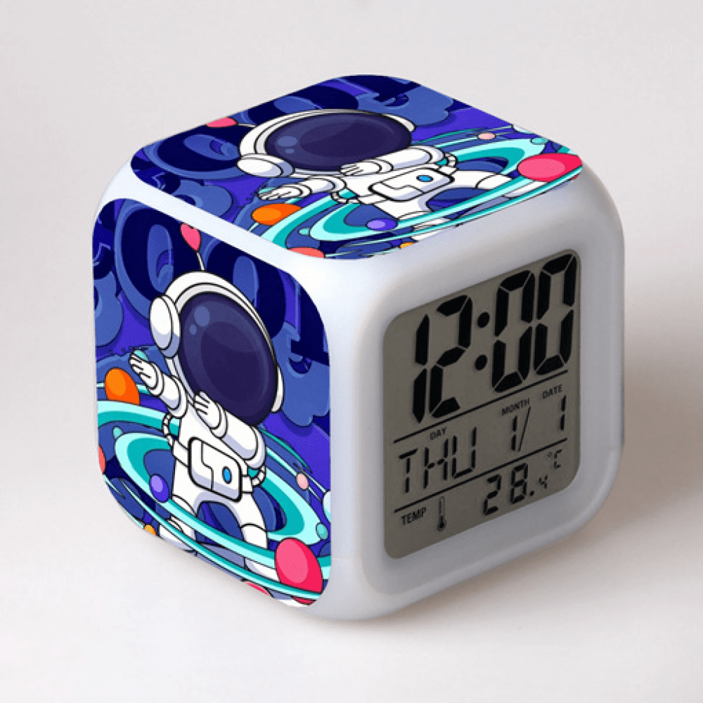 LED Alarm Clock Cartoon Astronaut Pattern Creative Desk Table Clock ...