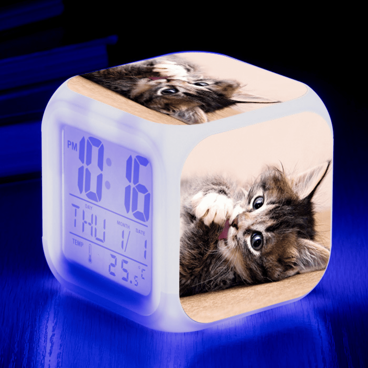 LED Alarm Clock Cat Pattern Creative Desk Table Clock Glowing ...
