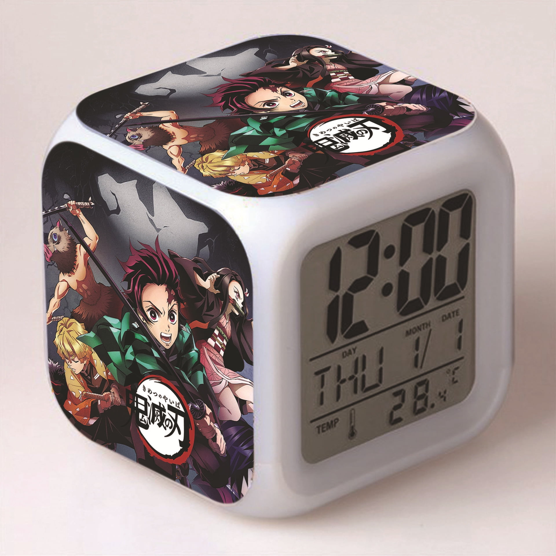LED Alarm Clock Demon Slayer Pattern Creative Desk Table Clock Glowing Electronic Colorful ...