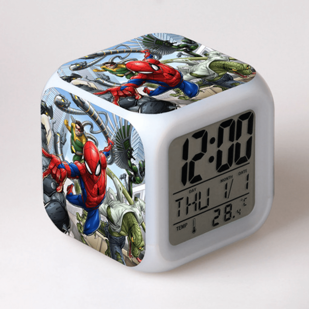 LED Alarm Clock Spider-Man Pattern Creative Desk Table Clock Glowing ...