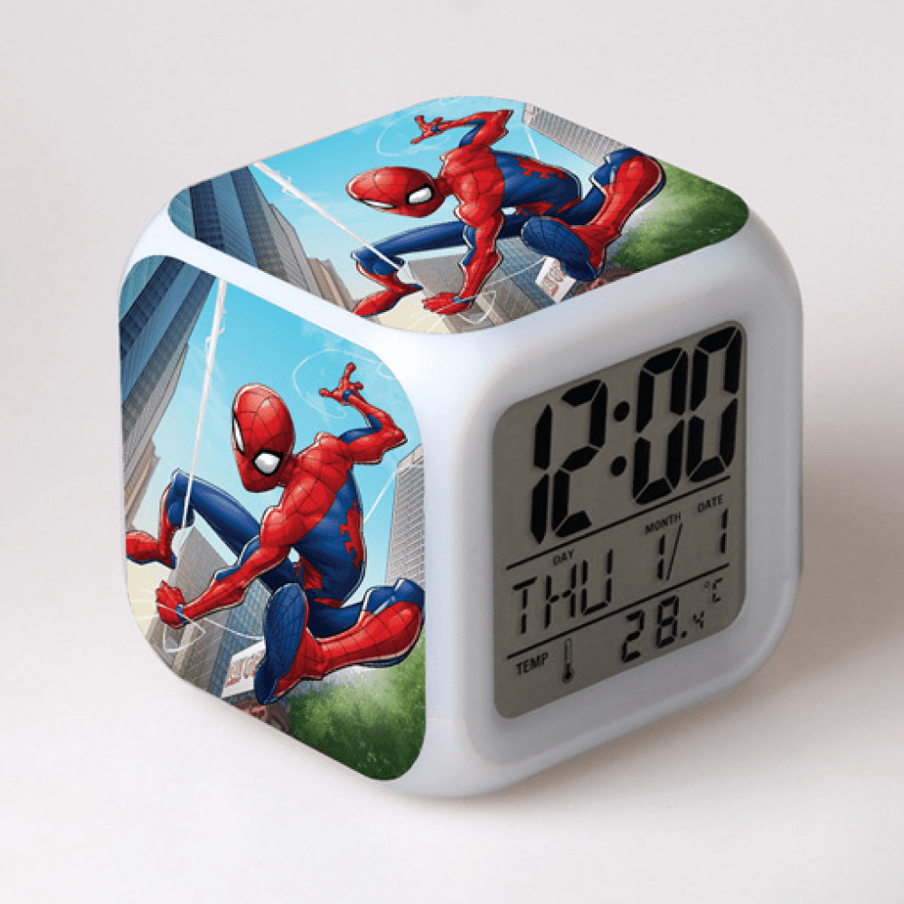LED Alarm Clock Spider-Man Pattern Creative Desk Table Clock Glowing ...