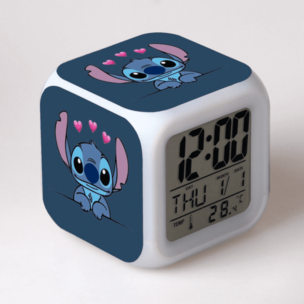 LED Alarm Clock Stitch Pattern Creative Desk Table Clock Glowing ...