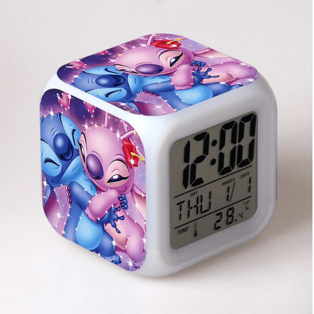 LED Alarm Clock Stitch Pattern Creative Desk Table Clock Glowing Electronic Colorful Digital ...