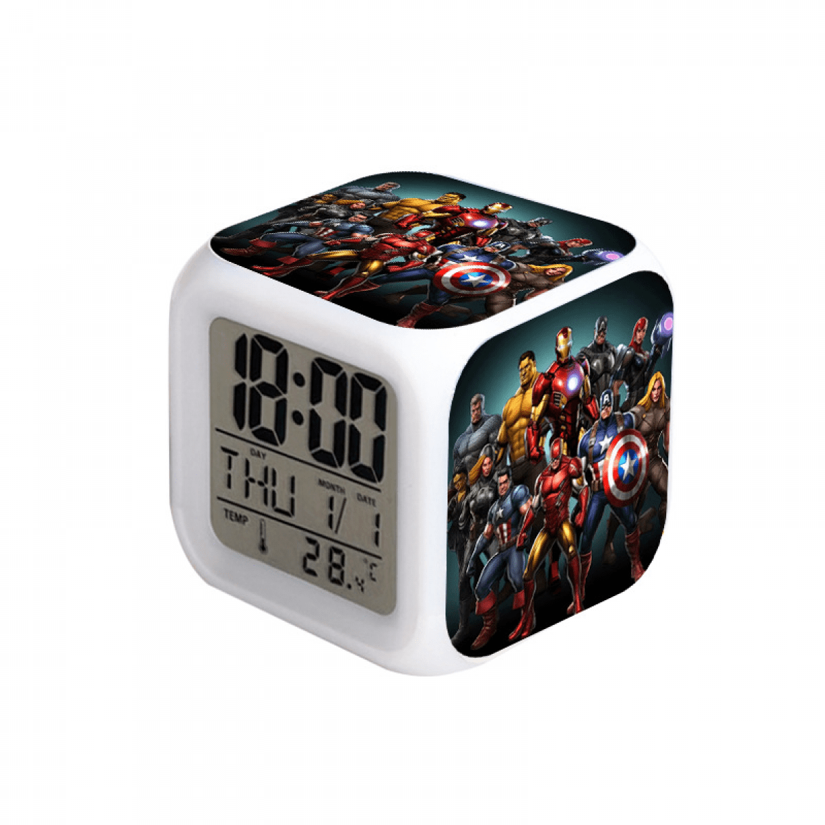 LED Alarm Clock Super Hero Pattern Creative Desk Table Clock Glowing ...