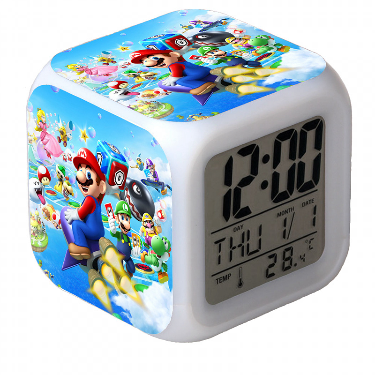 3＂LED Alarm Clock Cartoon Super Mario Pattern Desk Table Glowing ...