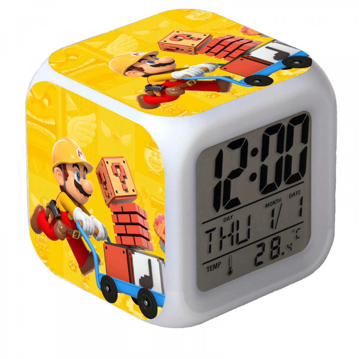 LED Alarm Clock Super Mario Pattern Creative Desk Table Clock Glowing ...