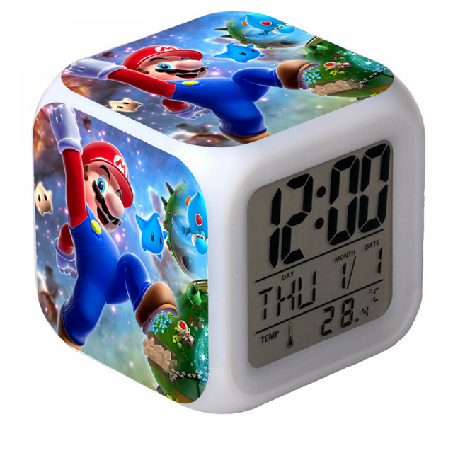 LED Alarm Clock Super Mario Pattern Creative Desk Table Clock Glowing ...