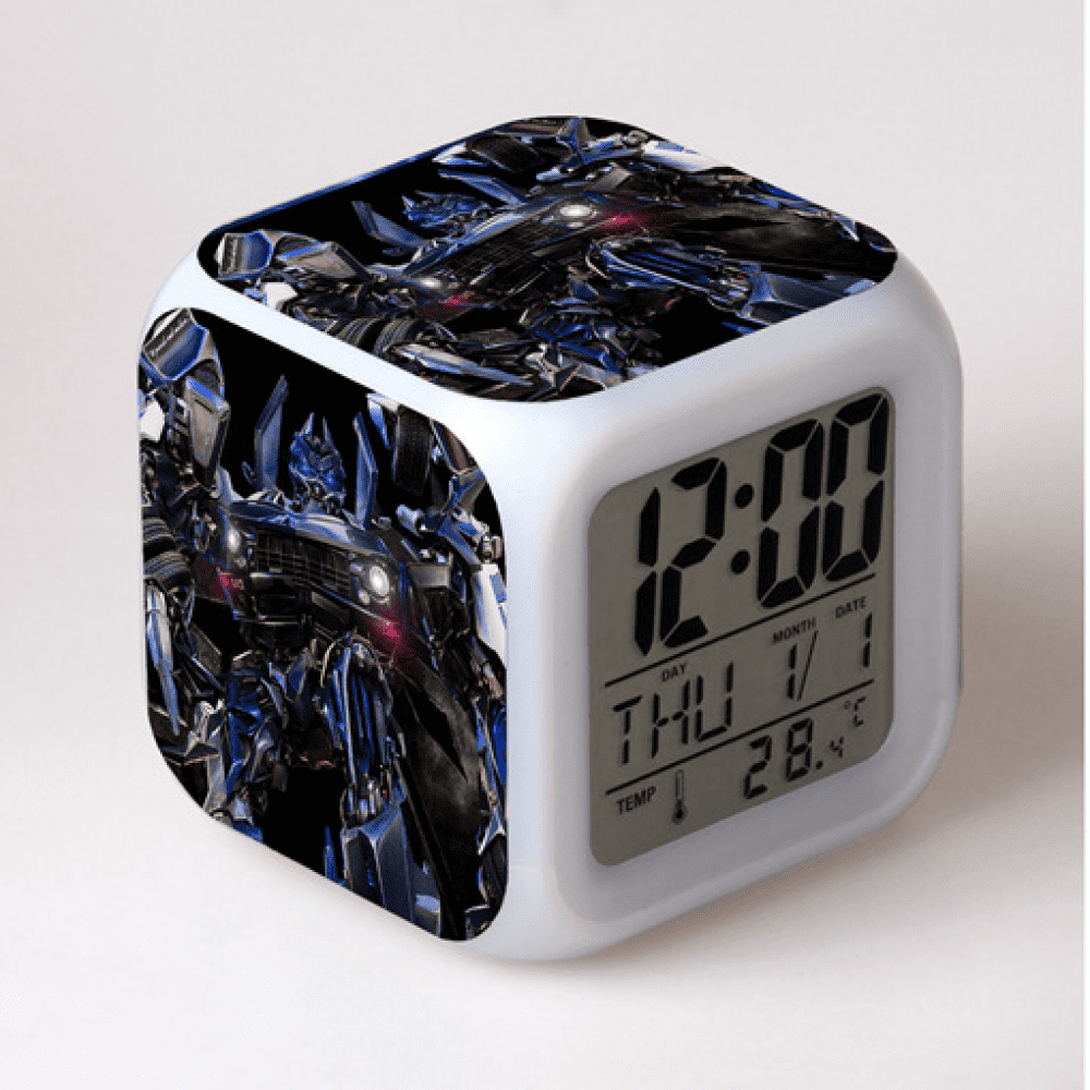 LED Alarm Clock Transformers Pattern Creative Desk Table Clock Glowing ...