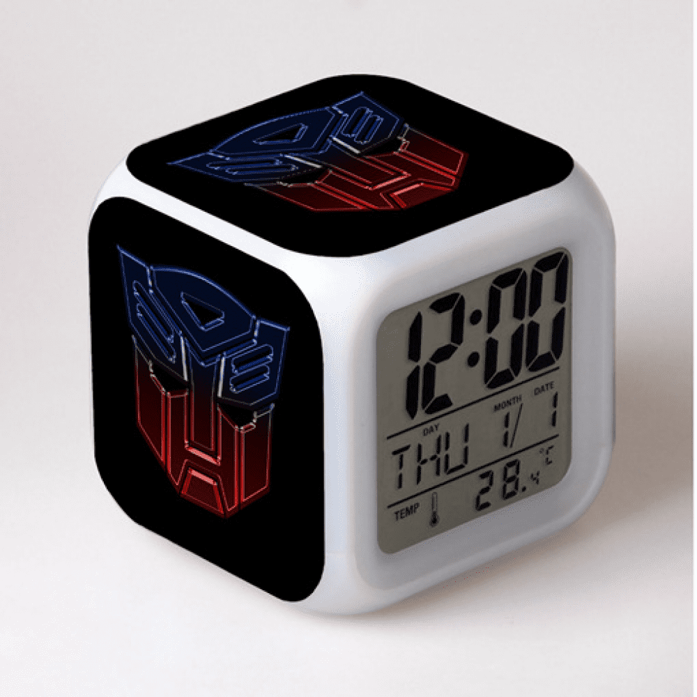 LED Alarm Clock Transformers Pattern Creative Desk Table Clock Glowing ...