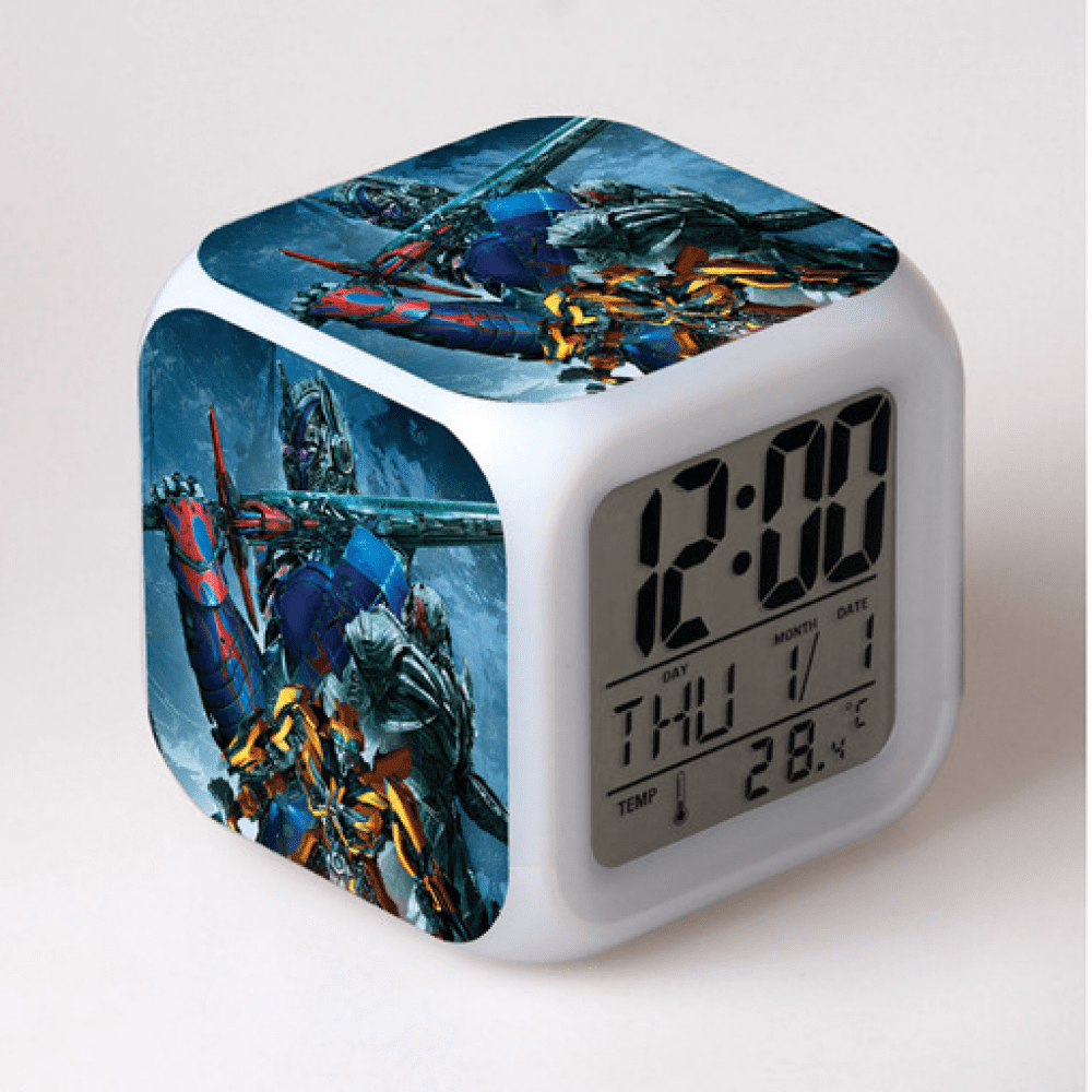 LED Alarm Clock Transformers Pattern Creative Desk Table Clock Glowing ...