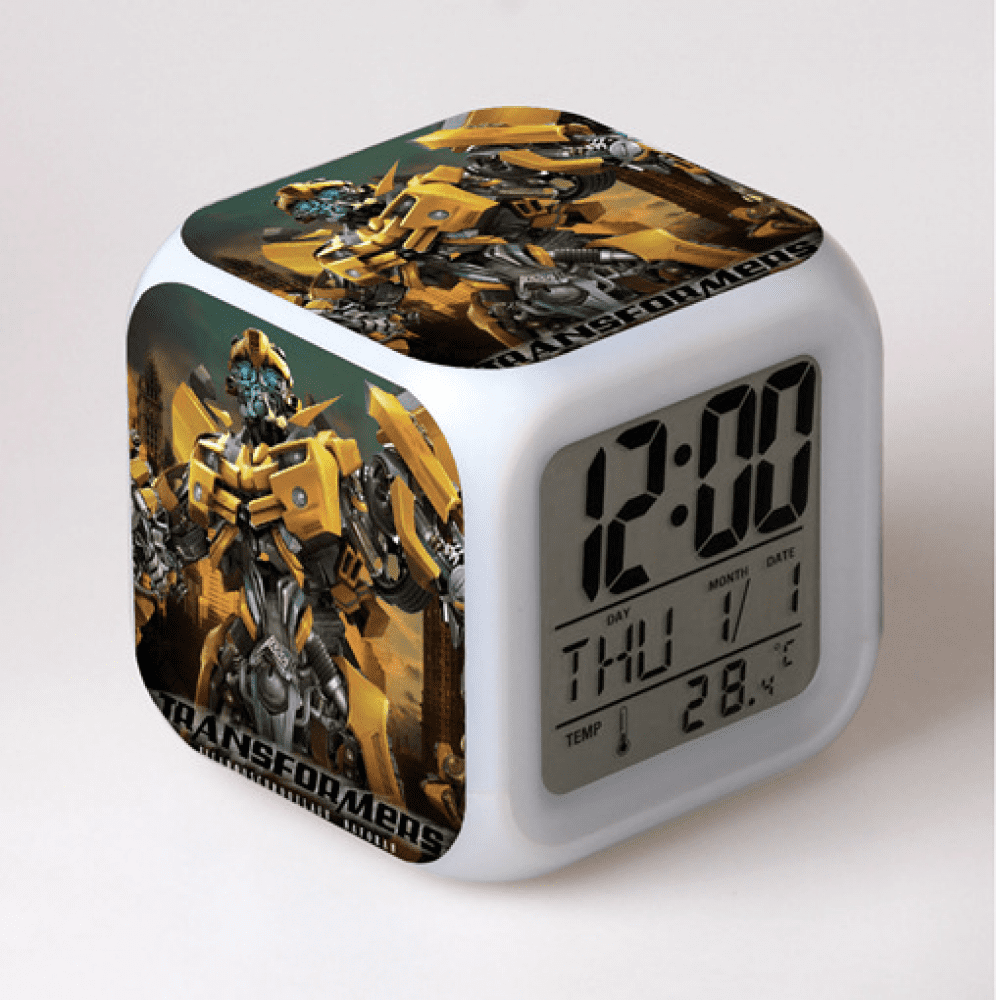 LED Alarm Clock Transformers Pattern Creative Desk Table Clock Glowing ...