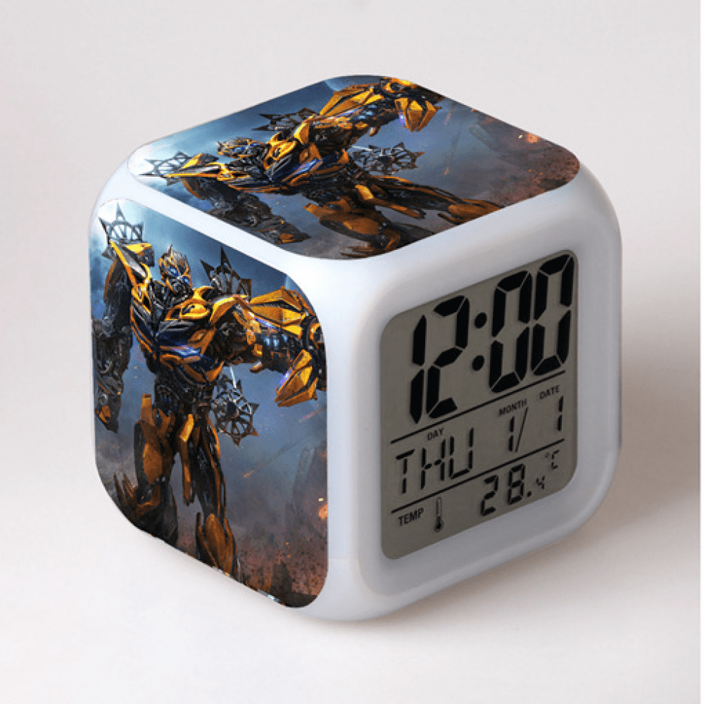 LED Alarm Clock Transformers Pattern Creative Desk Table Clock Glowing ...