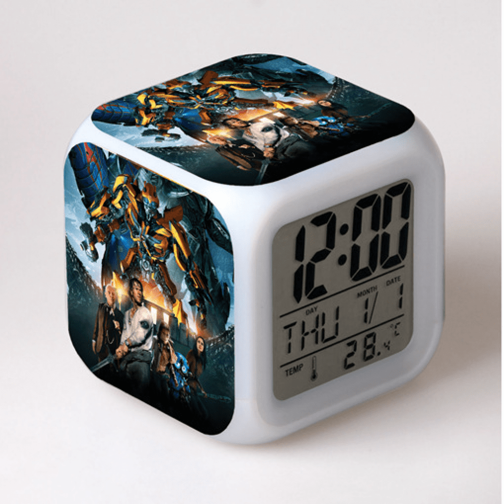 LED Alarm Clock Transformers Pattern Creative Desk Table Clock Glowing ...