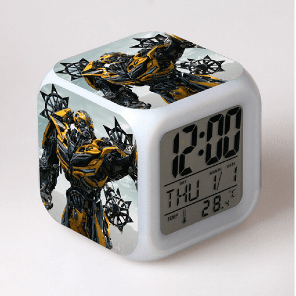 LED Alarm Clock Transformers Pattern Creative Desk Table Clock Glowing ...