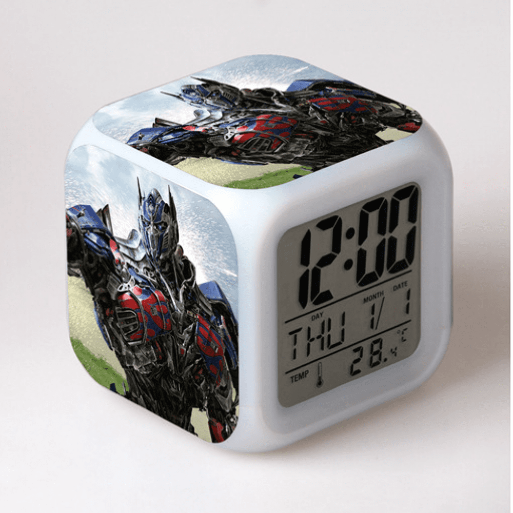 LED Alarm Clock Transformers Pattern Creative Desk Table Clock Glowing ...